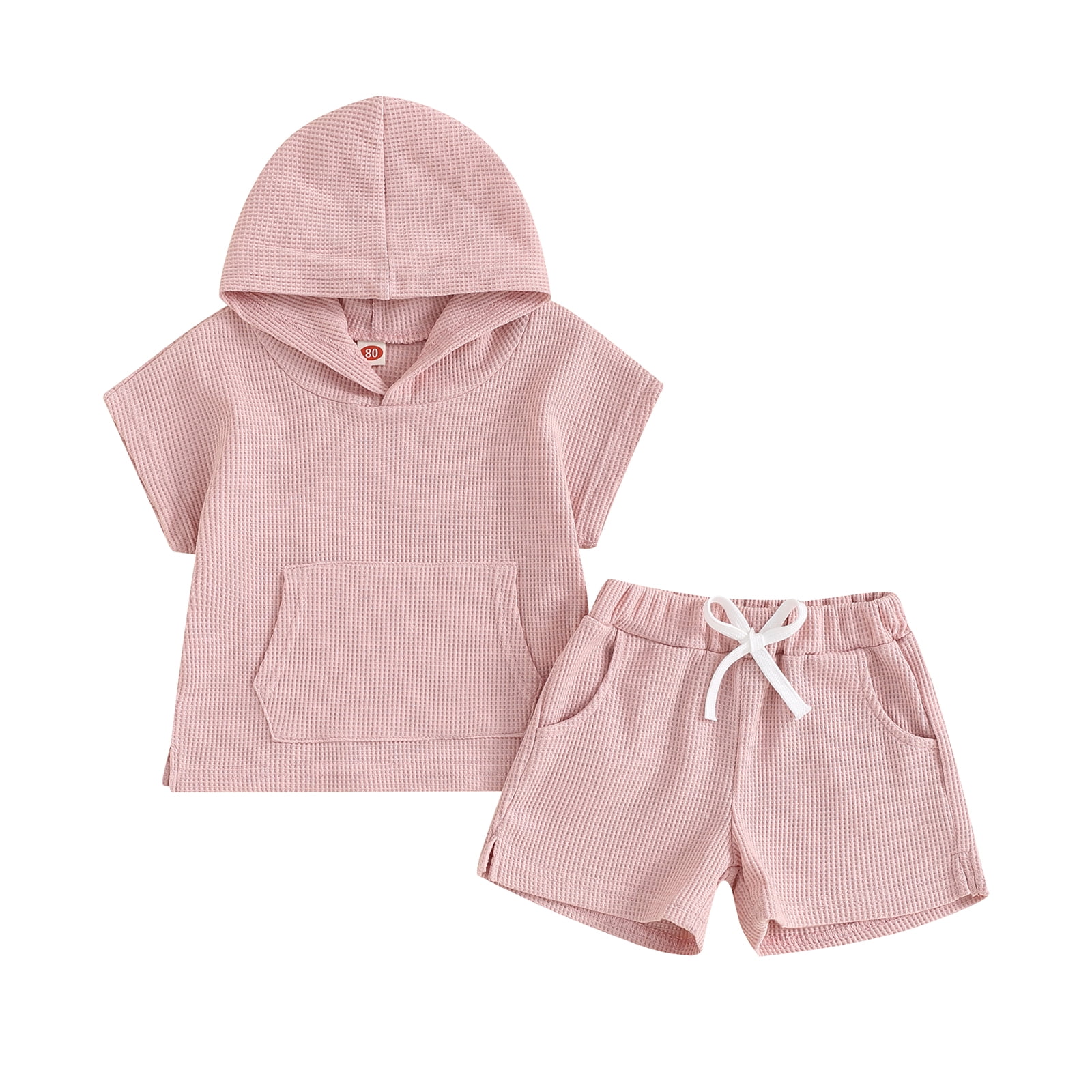 Aojekbee Little Girl Boy Waffle Set, Solid Color Front Pocket Hooded ...