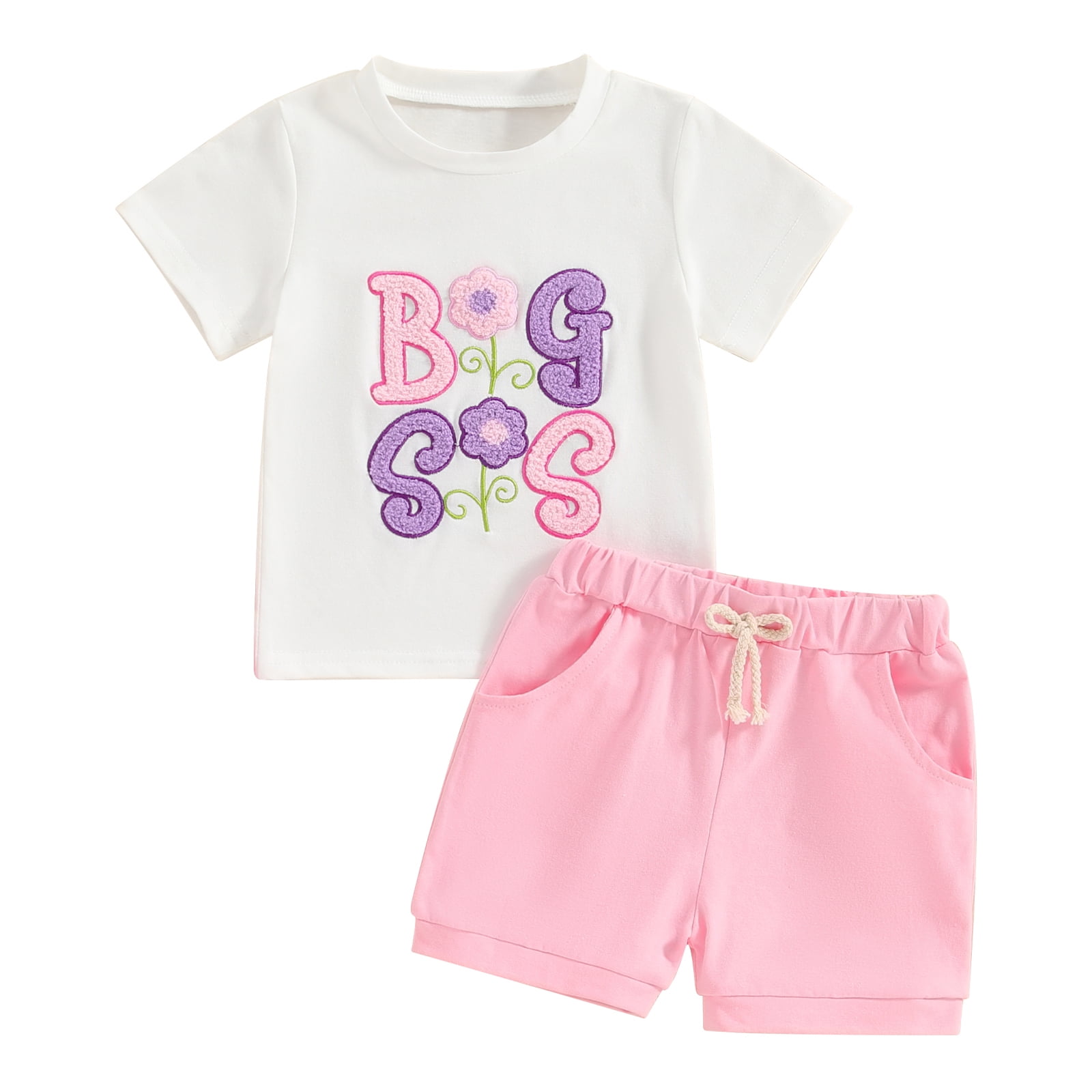 Aojekbee Little Girl Shorts Outfit Fuzzy LetterFloral Embroidery Short ...