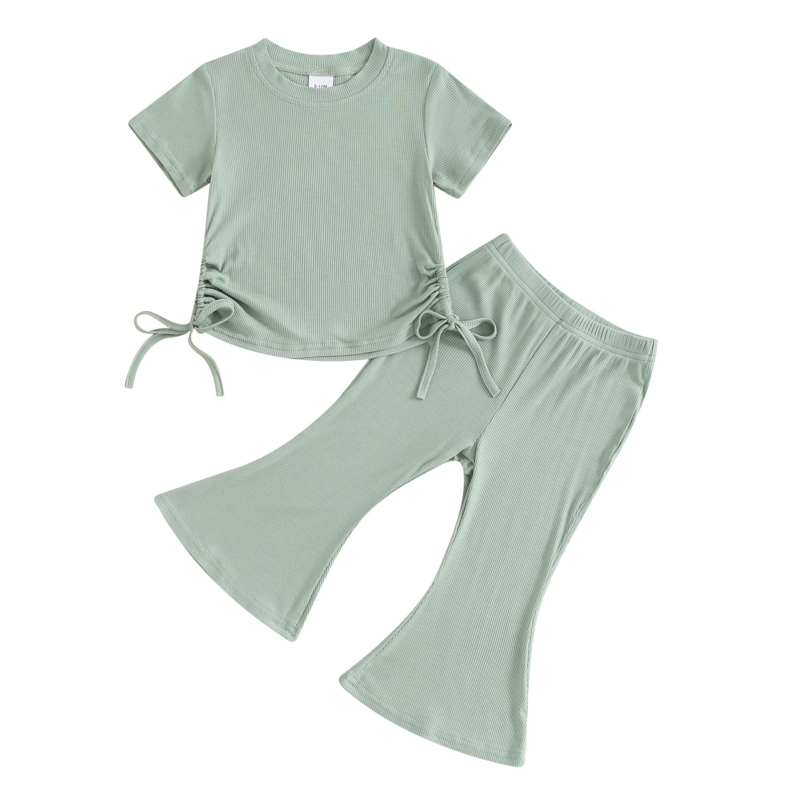 Aojekbee Little Girls Ribbed Outfits, Short Sleeve Round Neck Side ...