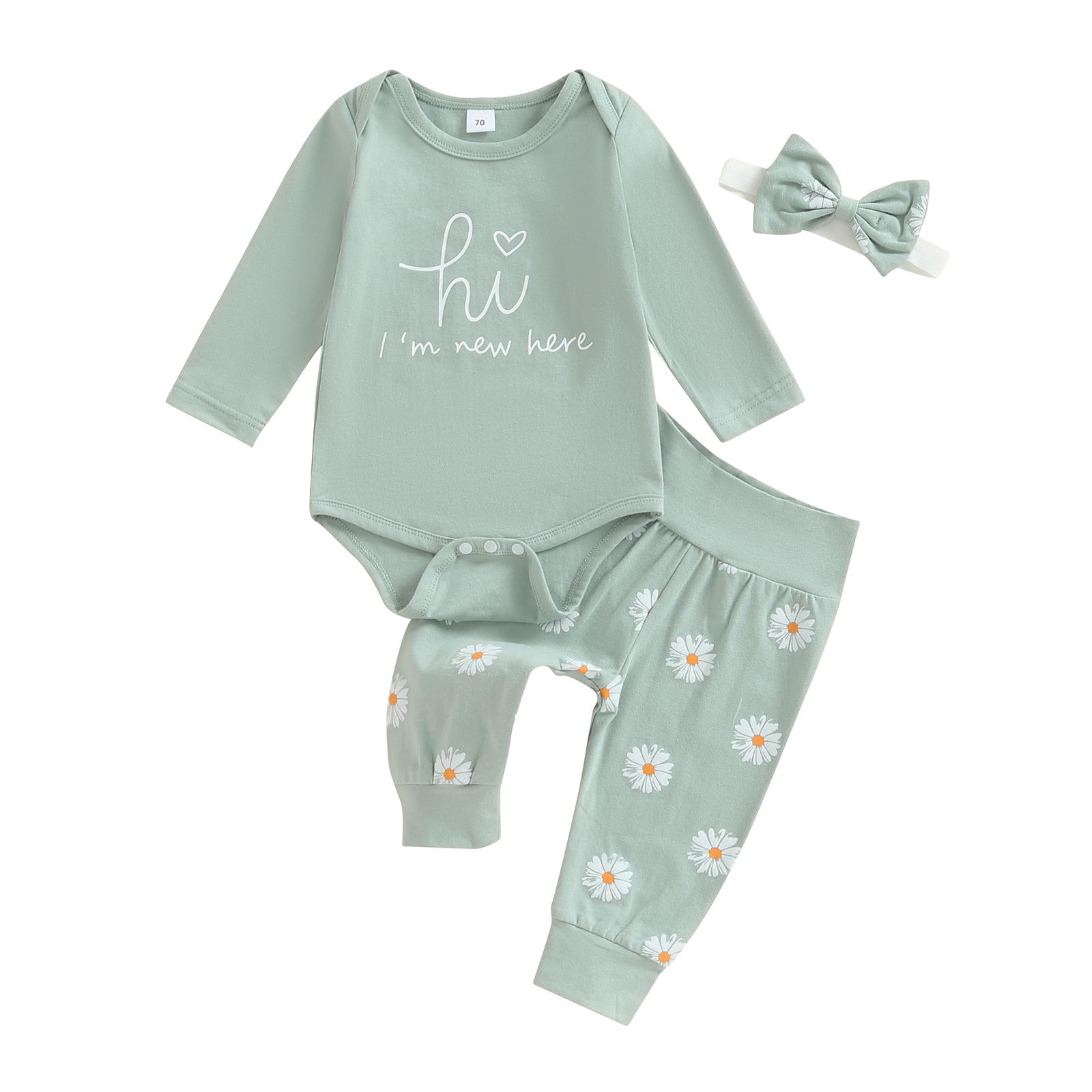 Aojekbee Newborn Girl Fall Outfit, Letter Print Long Sleeve Romper Daisy Print Elastic Waist ...