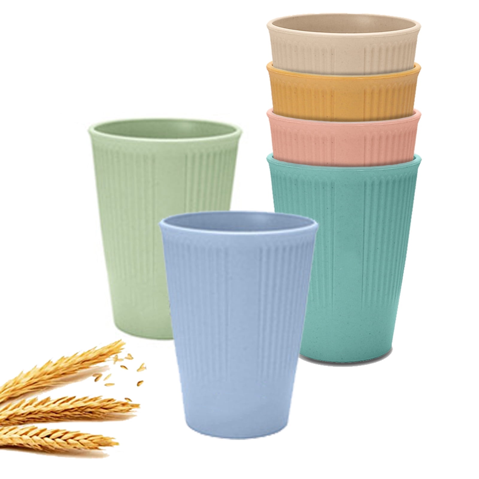 AOKELILY 12oz Unbreakable Wheat Straw Cups, Reusable Multicolor Set of ...