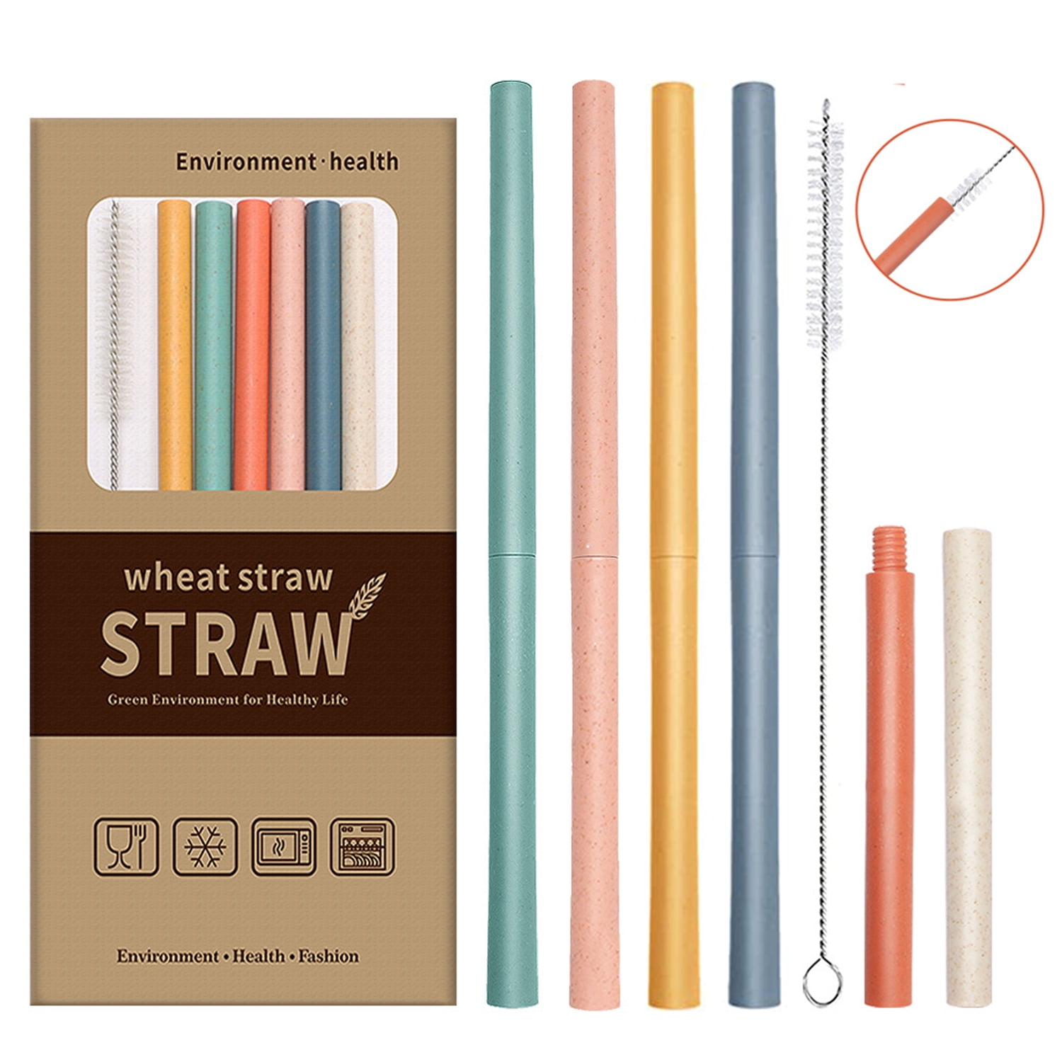 Aokelily 6Pcs Reusable, Detachable Drinking Straws with Cleaning Brush ...