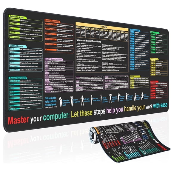 Aokelily Super Large Excel Cheat Sheet Waterproof Desk Pad 35.5*15 ...