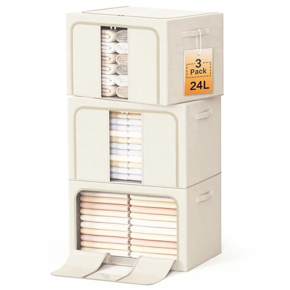 Aokeyee Clothes Storage Bins with Metal Frame, Foldable Clothes ...