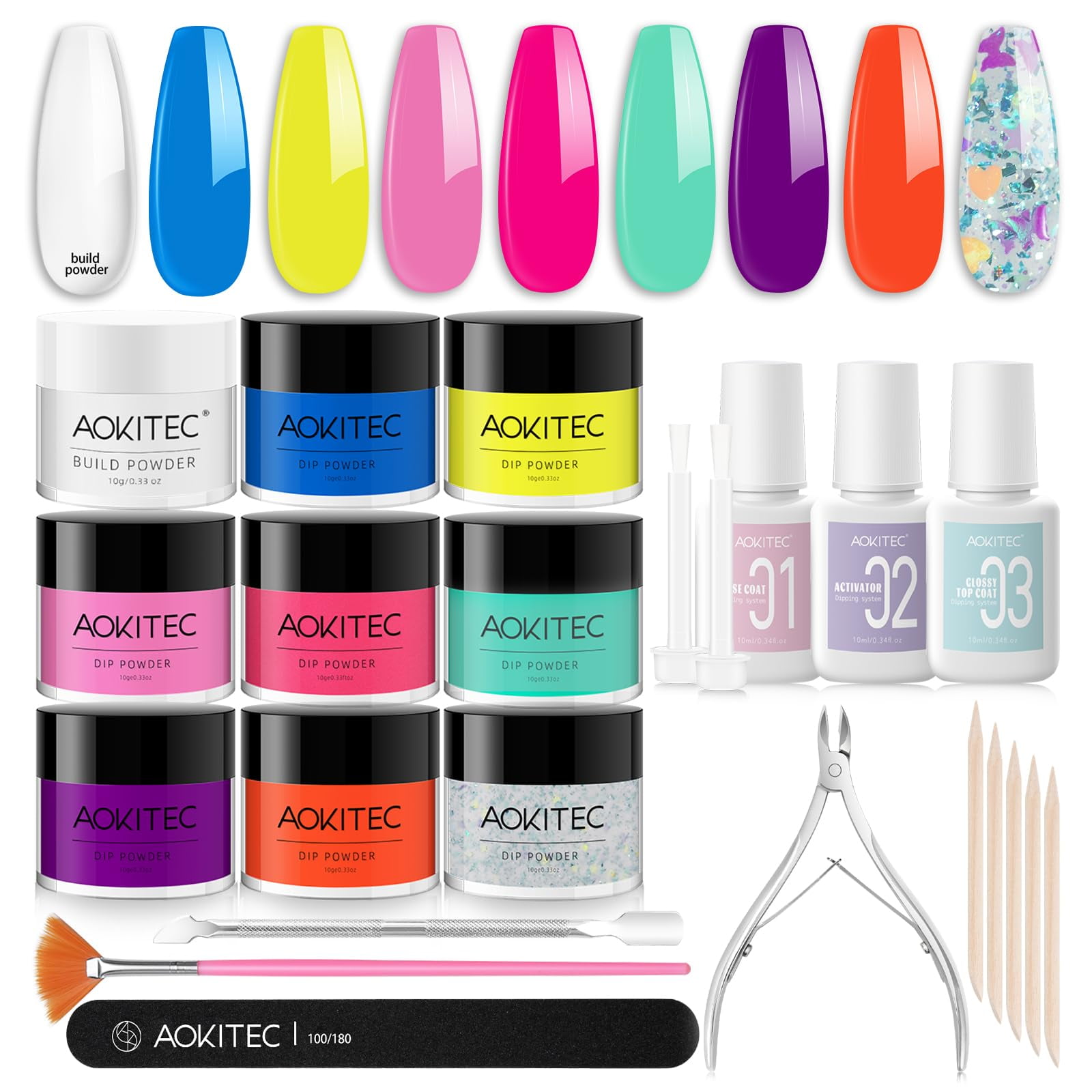 Aokitec Dip Powder Nail Kit - Hot Pink Blue Dip Powder Vibrant Series 8 ...