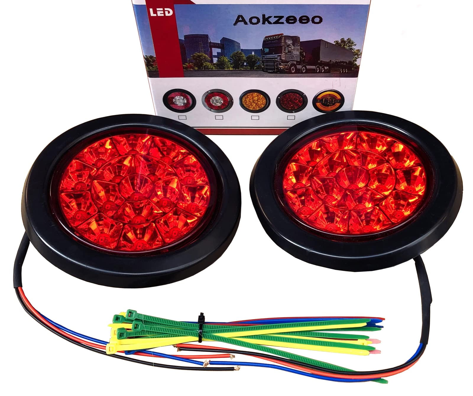 Aokzeeo 2pcs 4" trailer KEF16 lights round Red LED Trailer tail lights ...