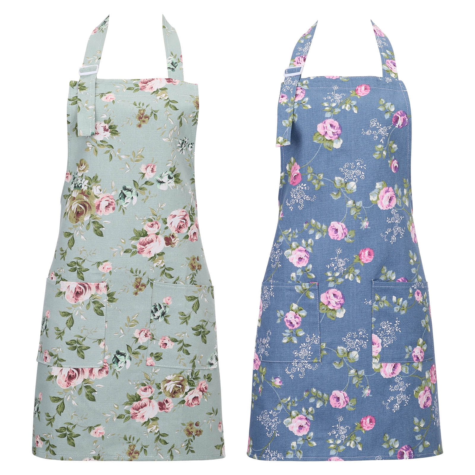 Aoliandatong 2Pack Floral Aprons with Pockets, Adjustable Kitchen Chef ...
