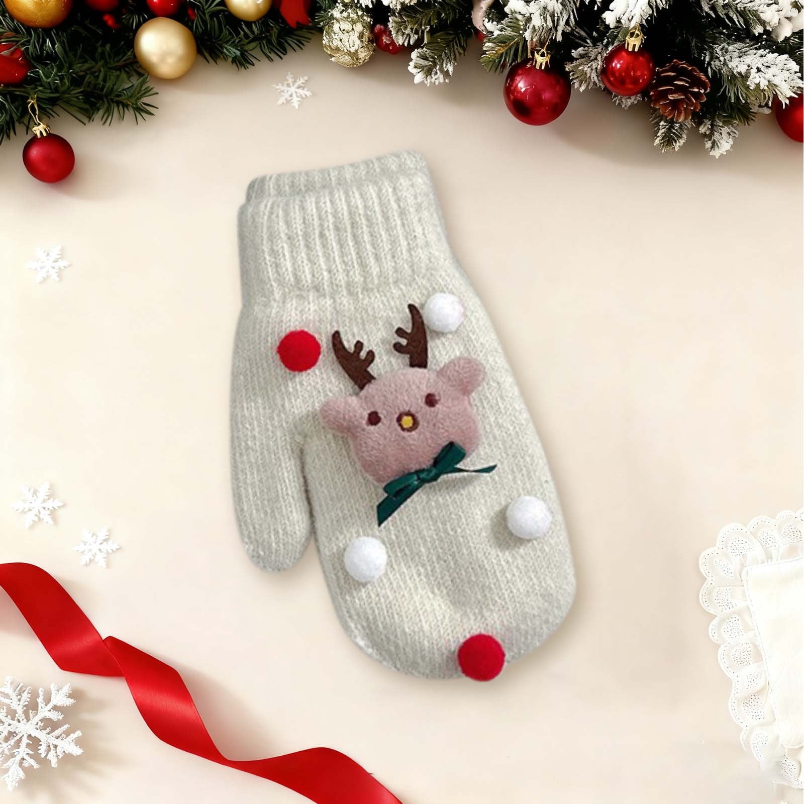 Aolie Christmas Winter Gloves, Cute Warm Mittens Xmas Gloves for Women ...