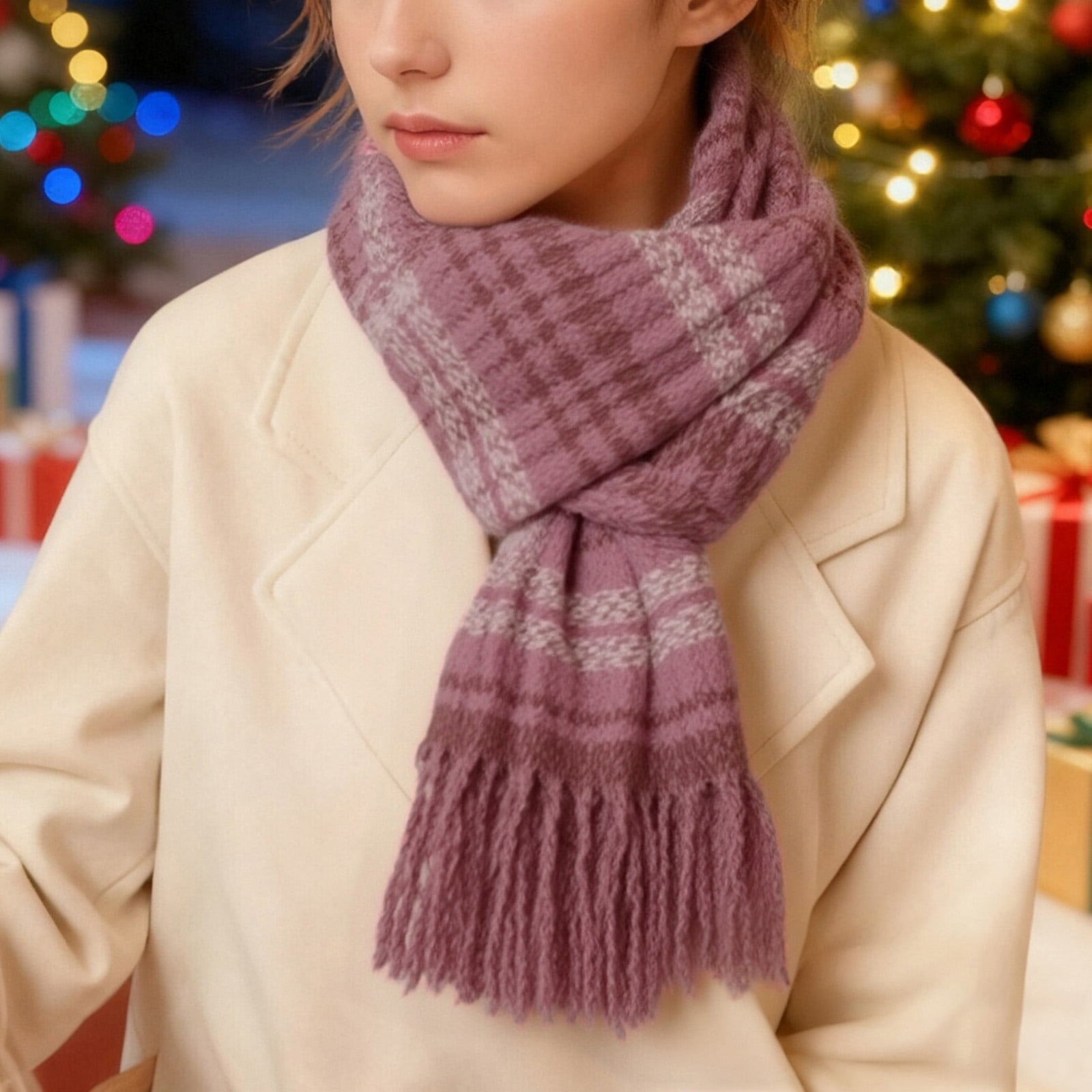 Aolie Winter Scarf for Women, Scottish Checked Scarf Fleece Christmas ...