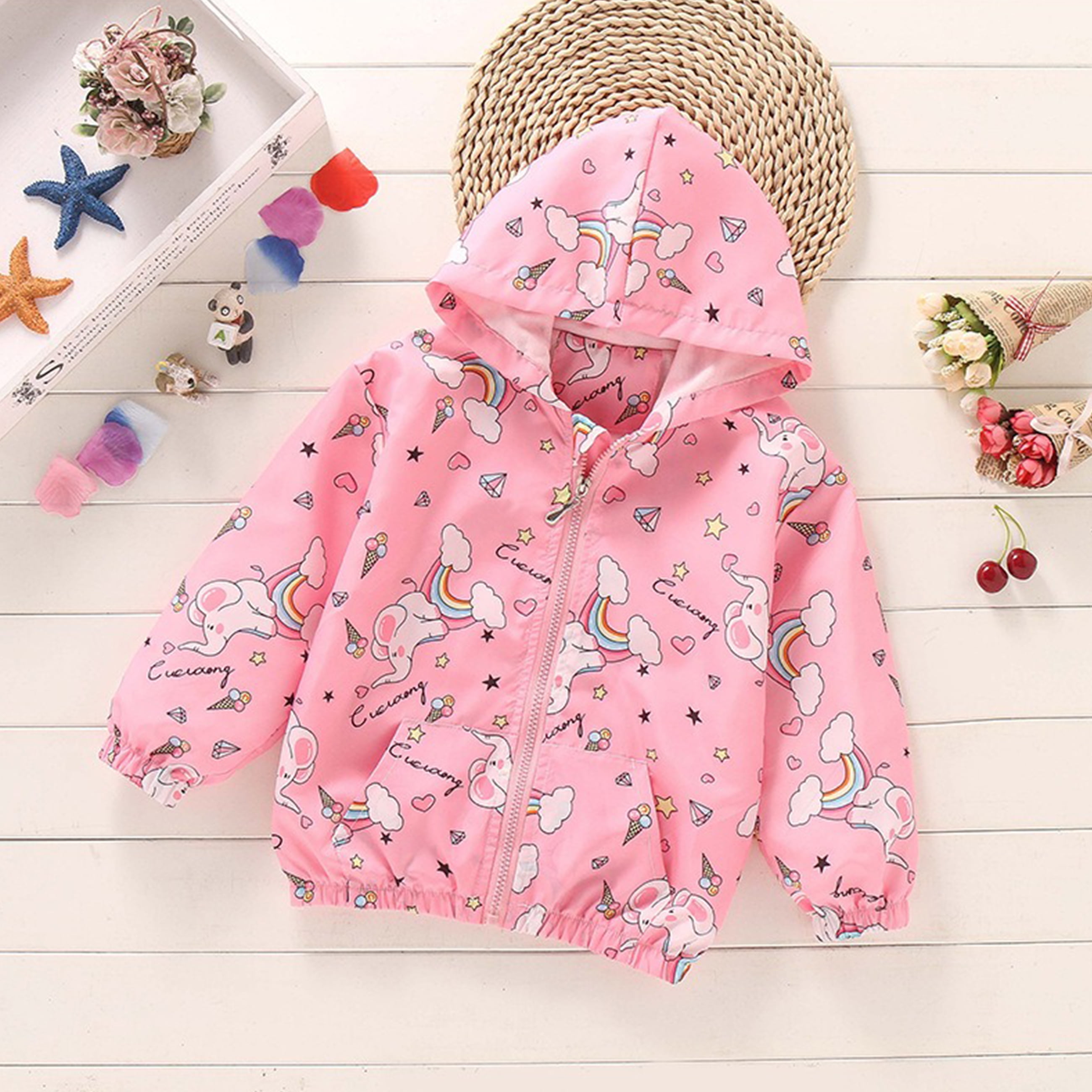 Aolyty Little Girls Windbreaker Zipper Elephant Hooded Jacket 5T ...