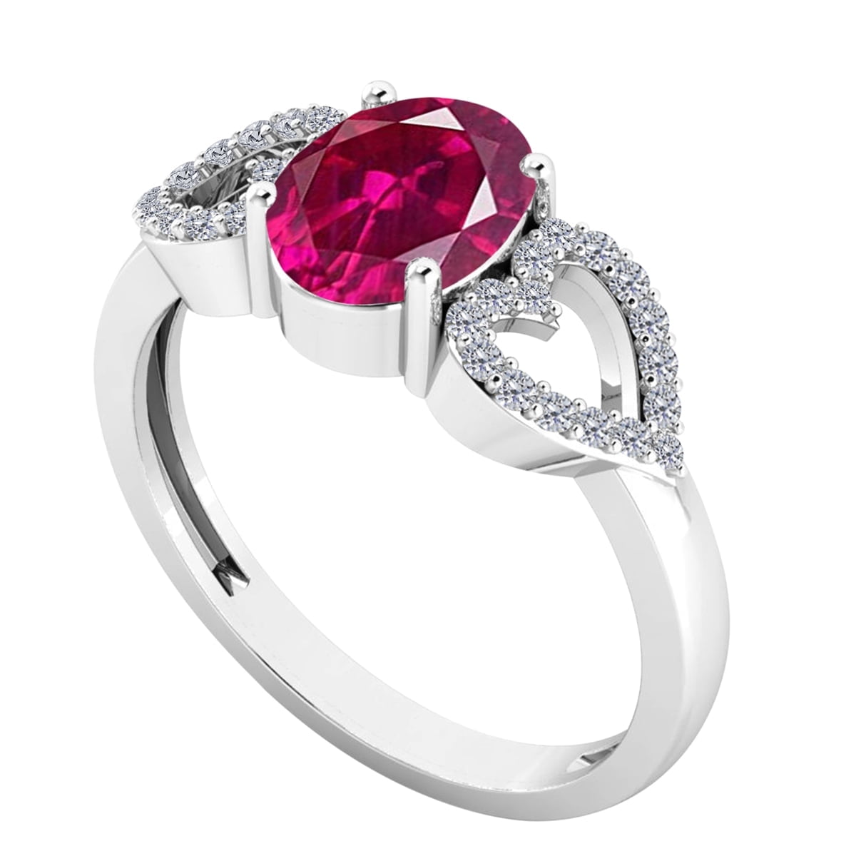 AoneJewelry 1.40 Carat Ruby & Heart Shape Diamond Gemstone Ring In 14K ...