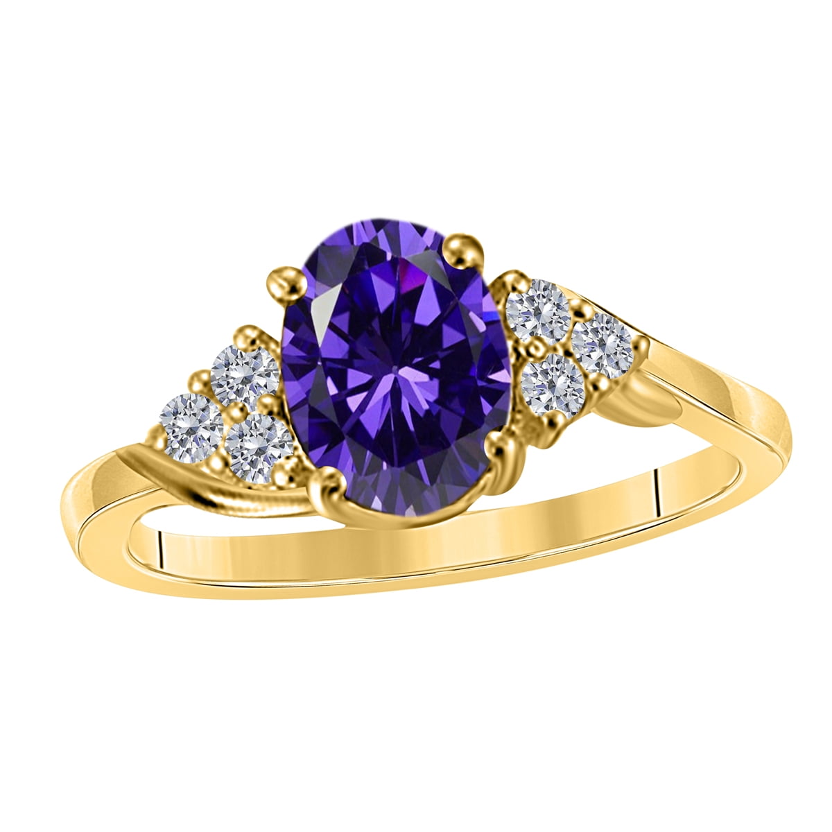 AoneJewelry 1.50 Ct. Diamond and Oval Shape Amethyst Ring In 10K Rose ...