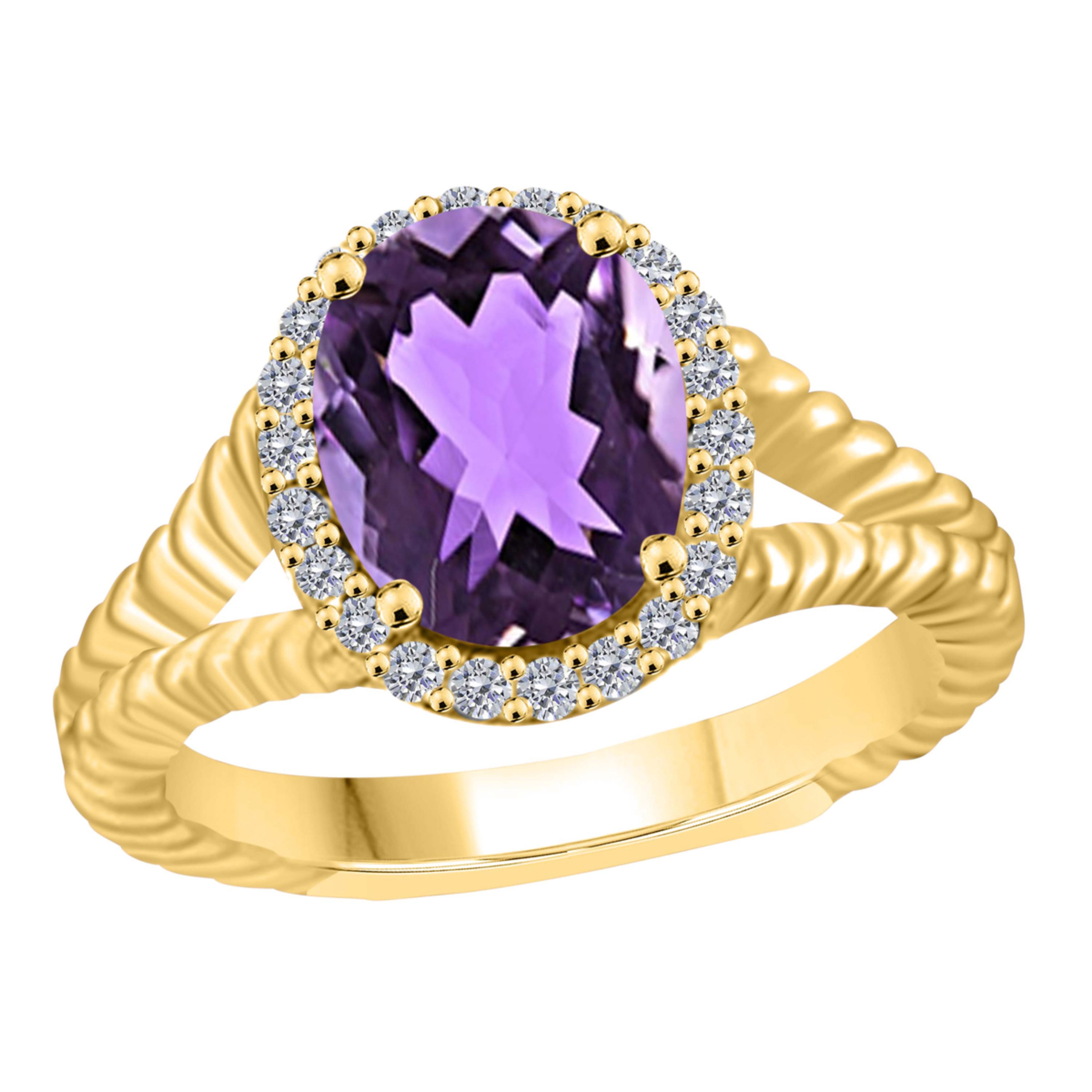 AoneJewelry 1.95 Carat Diamond and Oval Shape Amethyst Ring In 10K ...