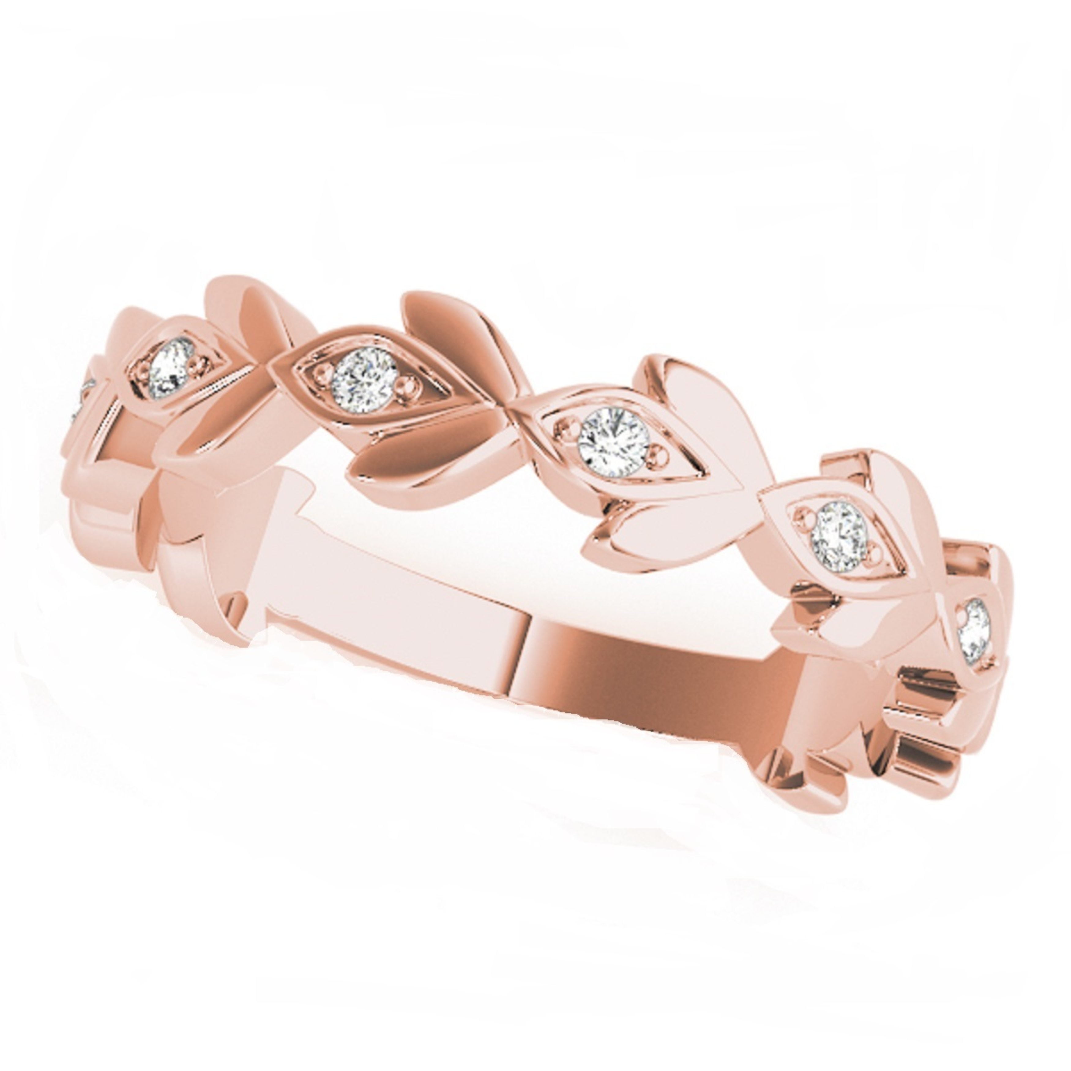 AoneJewelry 10K Diamond Leaf Shape Designed Wedding Band In Solid Rose ...
