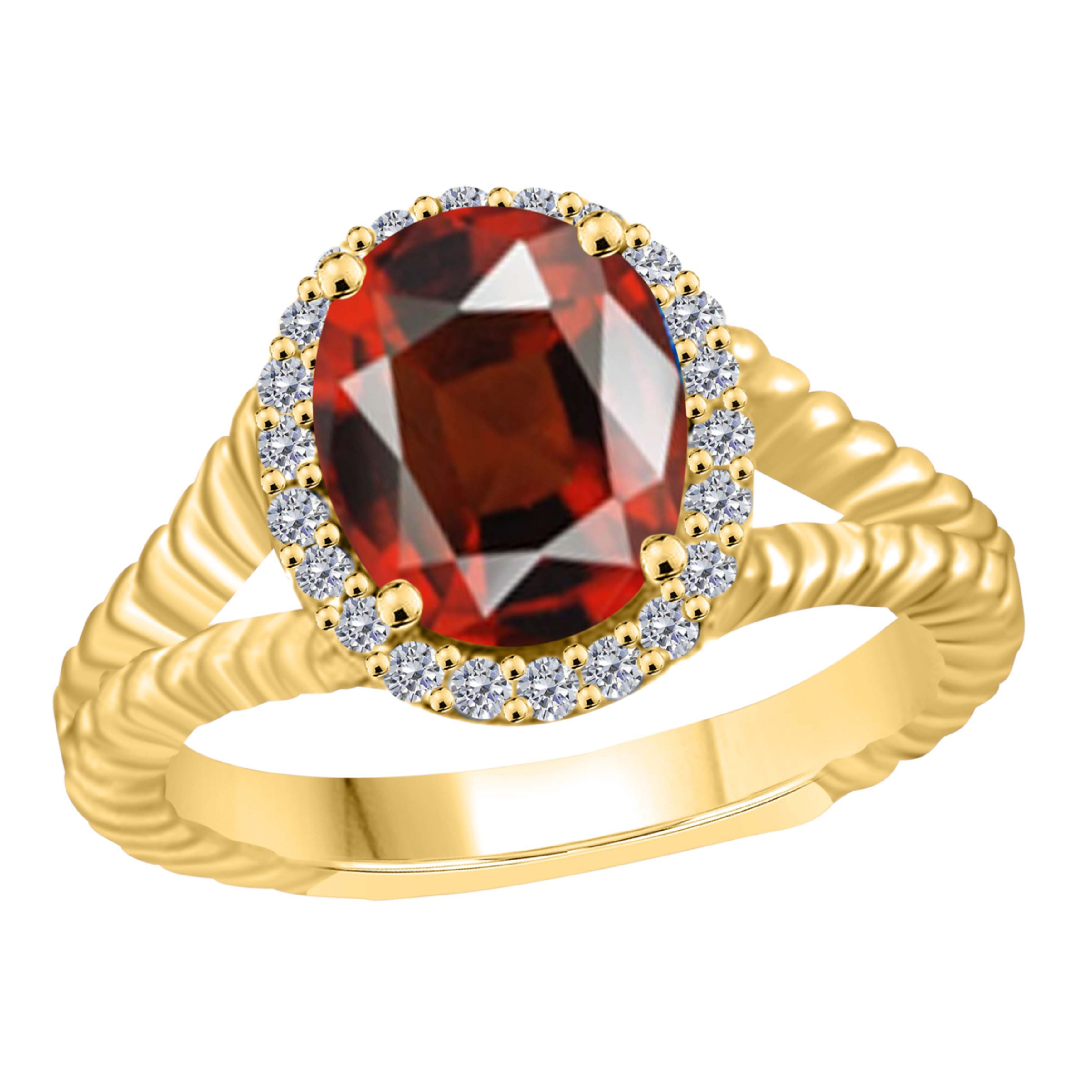 AoneJewelry 10K Diamond and Oval Shape Garnet Ring In Solid Rose, White ...