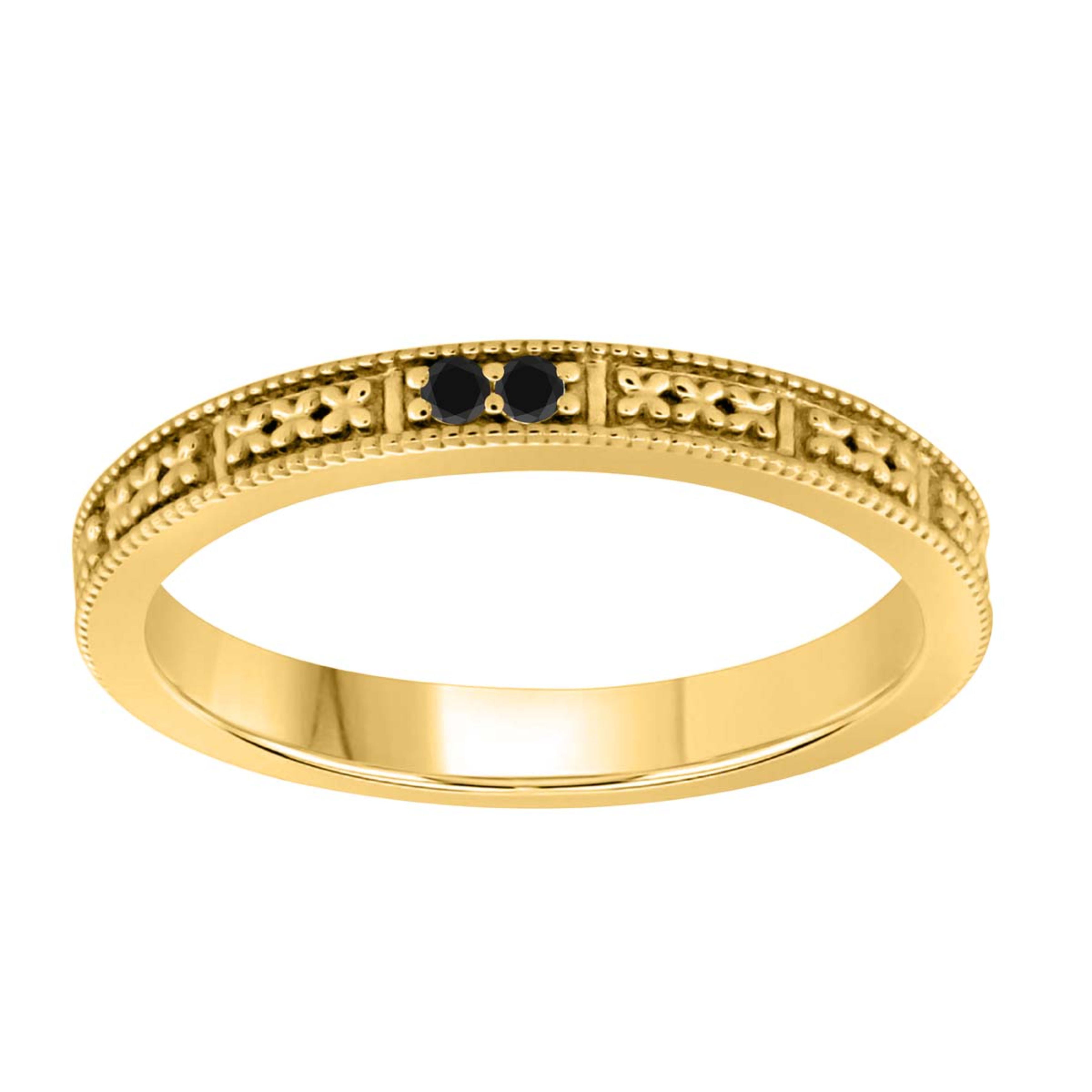 AoneJewelry Black Diamond Hand-Crafted Wedding Band In 10K Solid Yellow ...