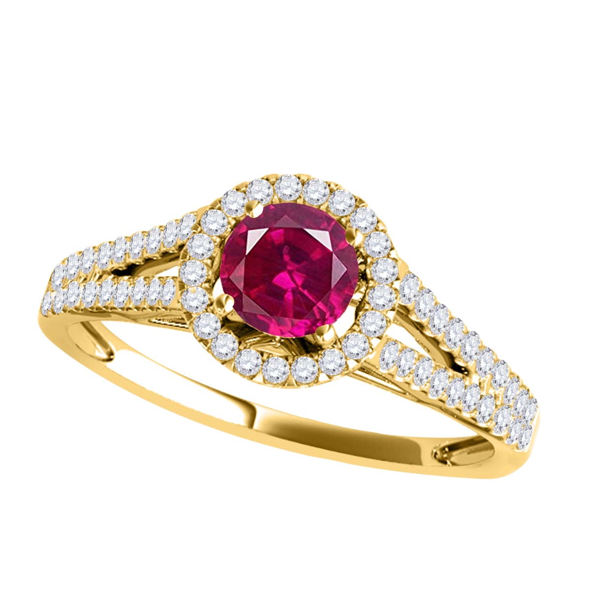 Aonejewelry 1.15 Ct. Ttw Split Shank Diamond and Created Ruby Ring In ...
