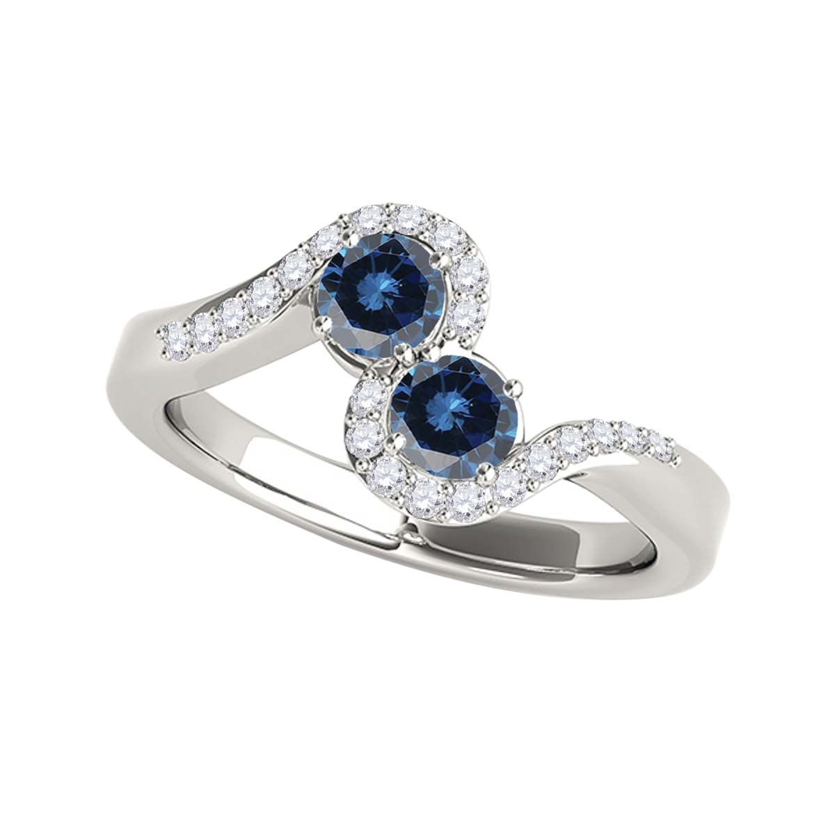 Aonejewelry 1.15 Ct Two Stone Blue Diamond Ring 14K White Gold ...