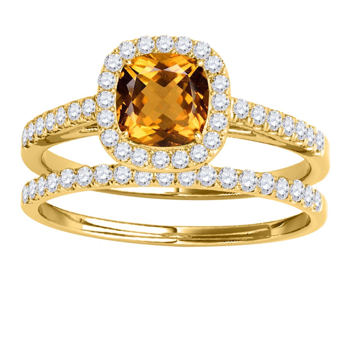 Aonejewelry 1.20 Ct. Ttw Cushion Shape Citrine Bridal Set In 10k Yellow ...