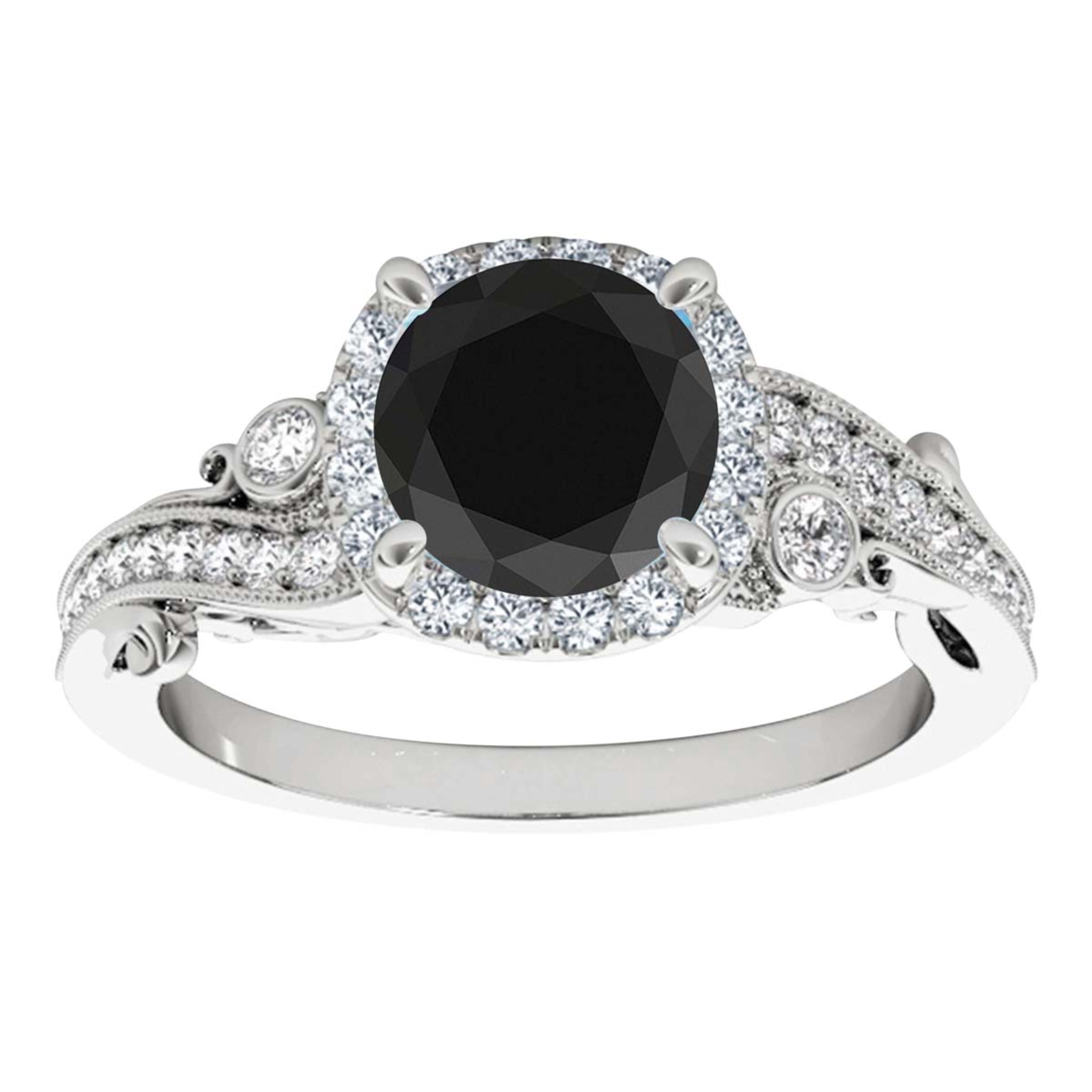 Aonejewelry 1.25 Carat Natural Black Diamond In Center and White ...