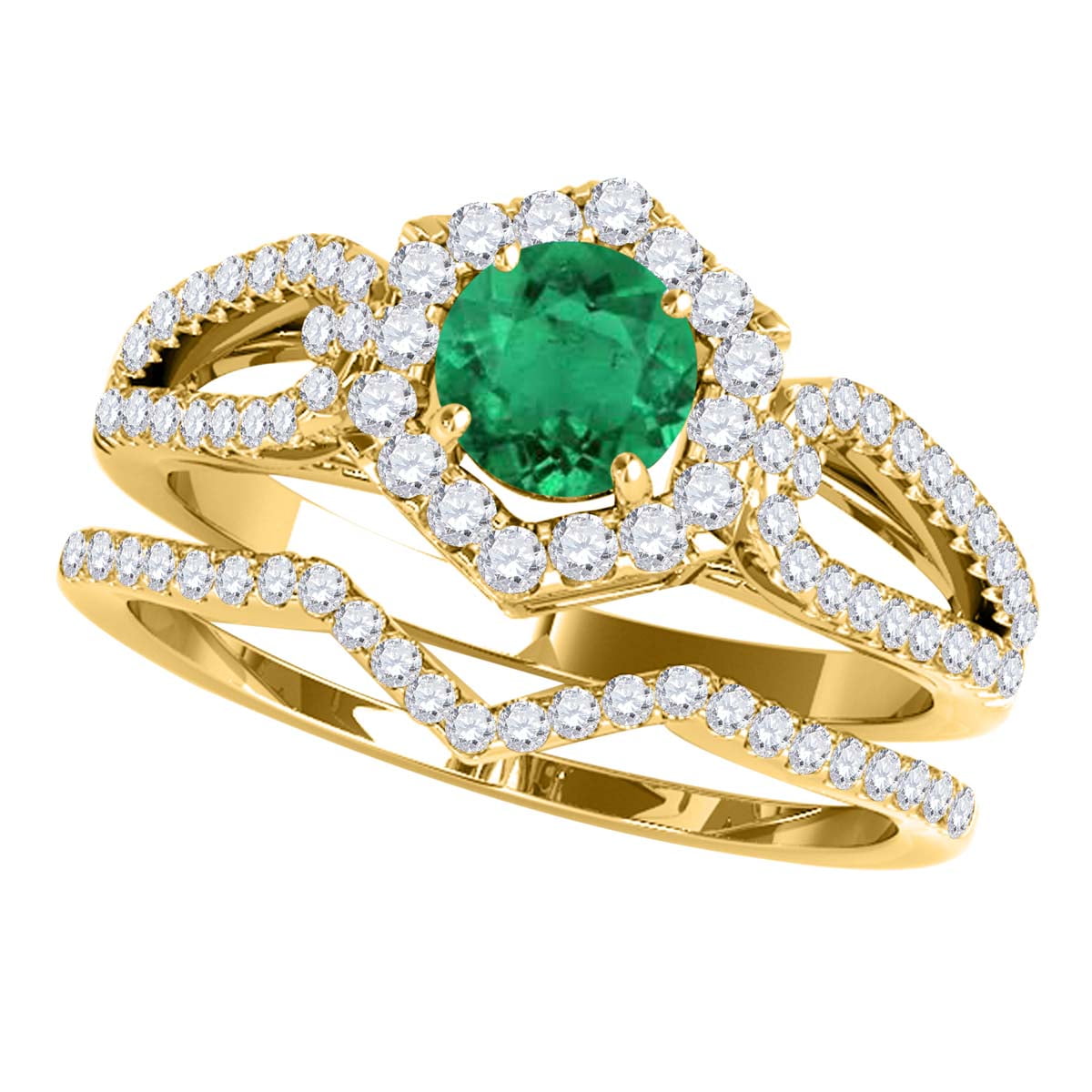 Aonejewelry 1.35 Ct. Ttw Halo Emerald and Diamond Bridal Set in 14k ...