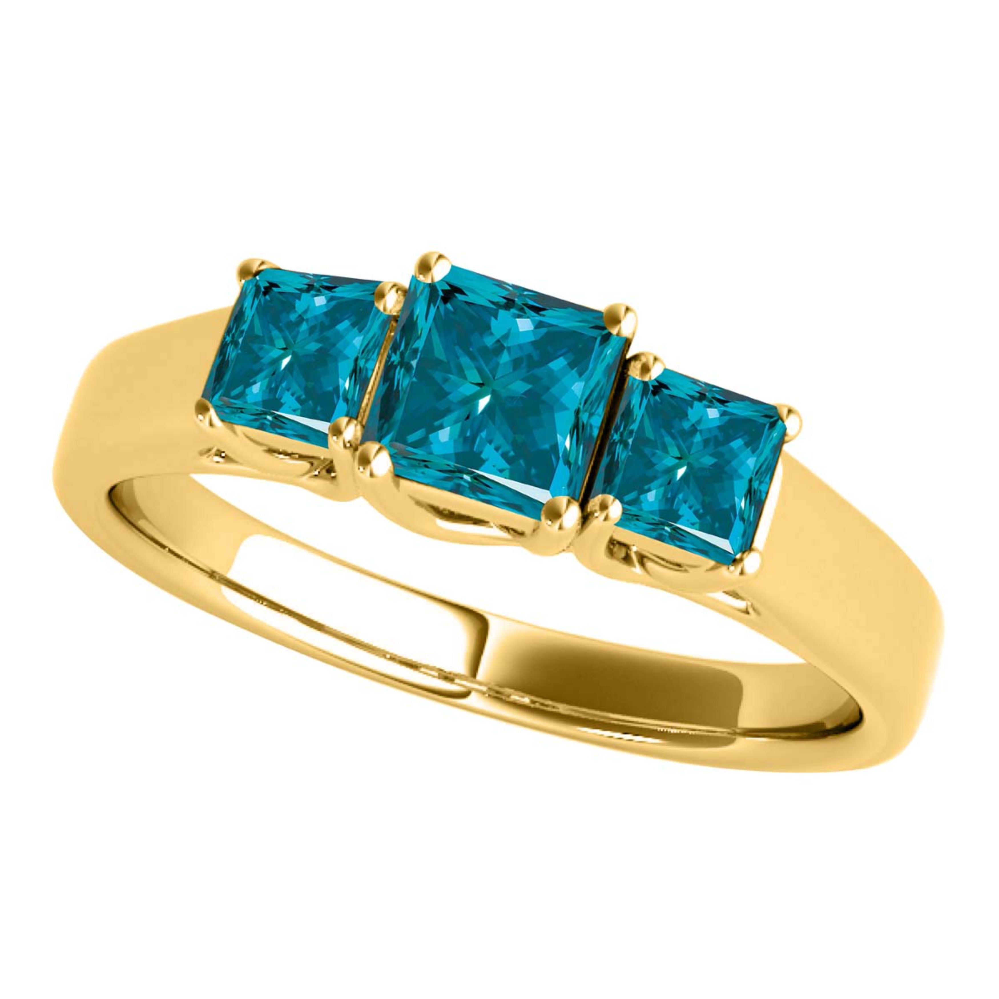 Aonejewelry 1 Carat Blue Dimaond Princess Cut 3 Stone Brilliant Diamond ...