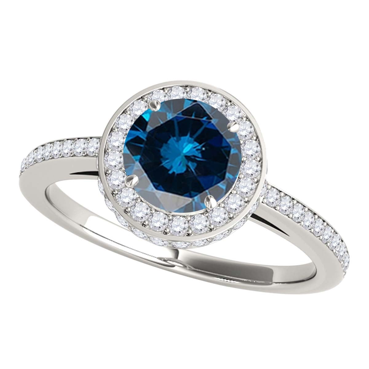 Aonejewelry 1 Carat Halo Blue Diamond Engagement Ring Crafted In 14k ...