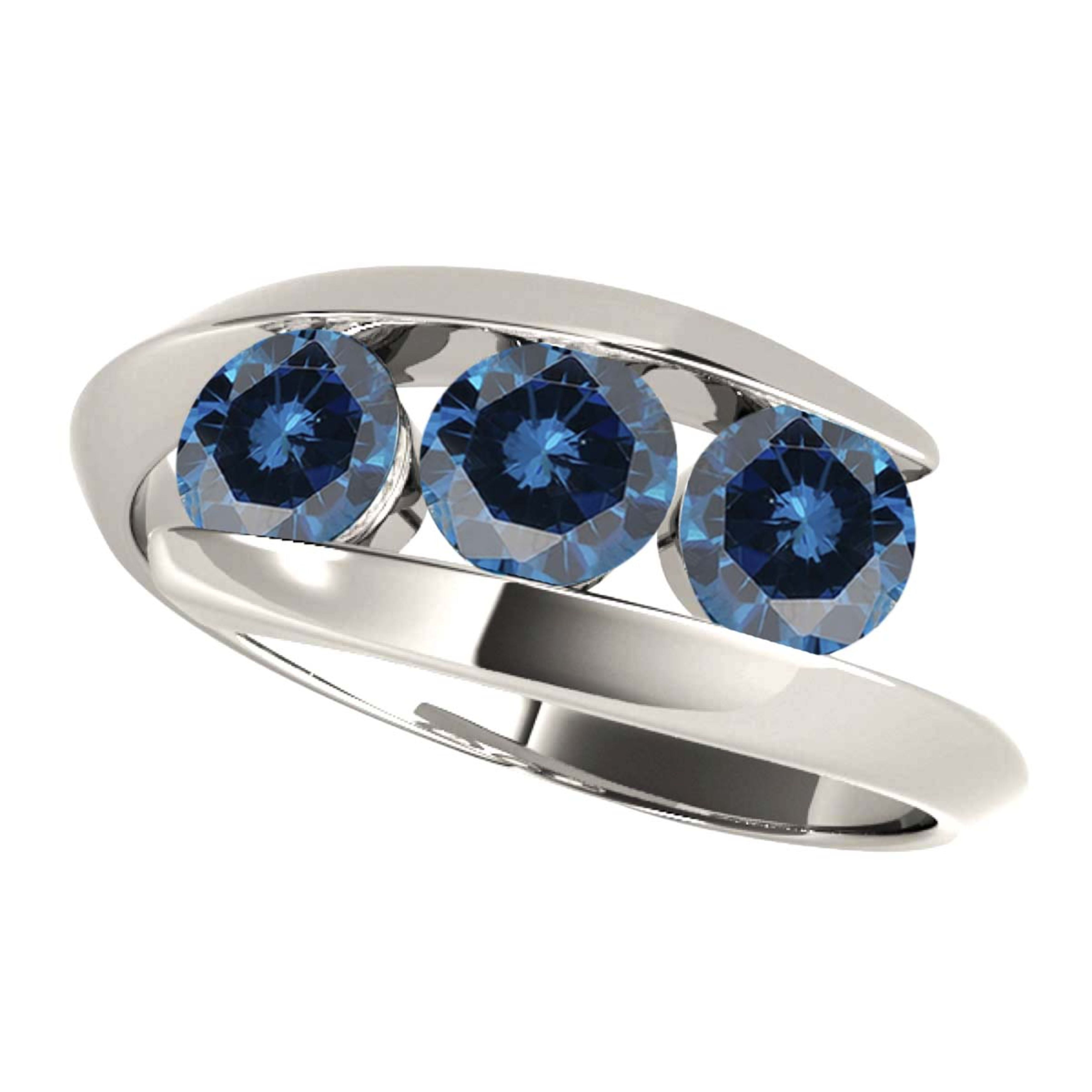 Aonejewelry 1 Carat Natural Blue Dimaond Round Shape 3 Stone Brilliant ...