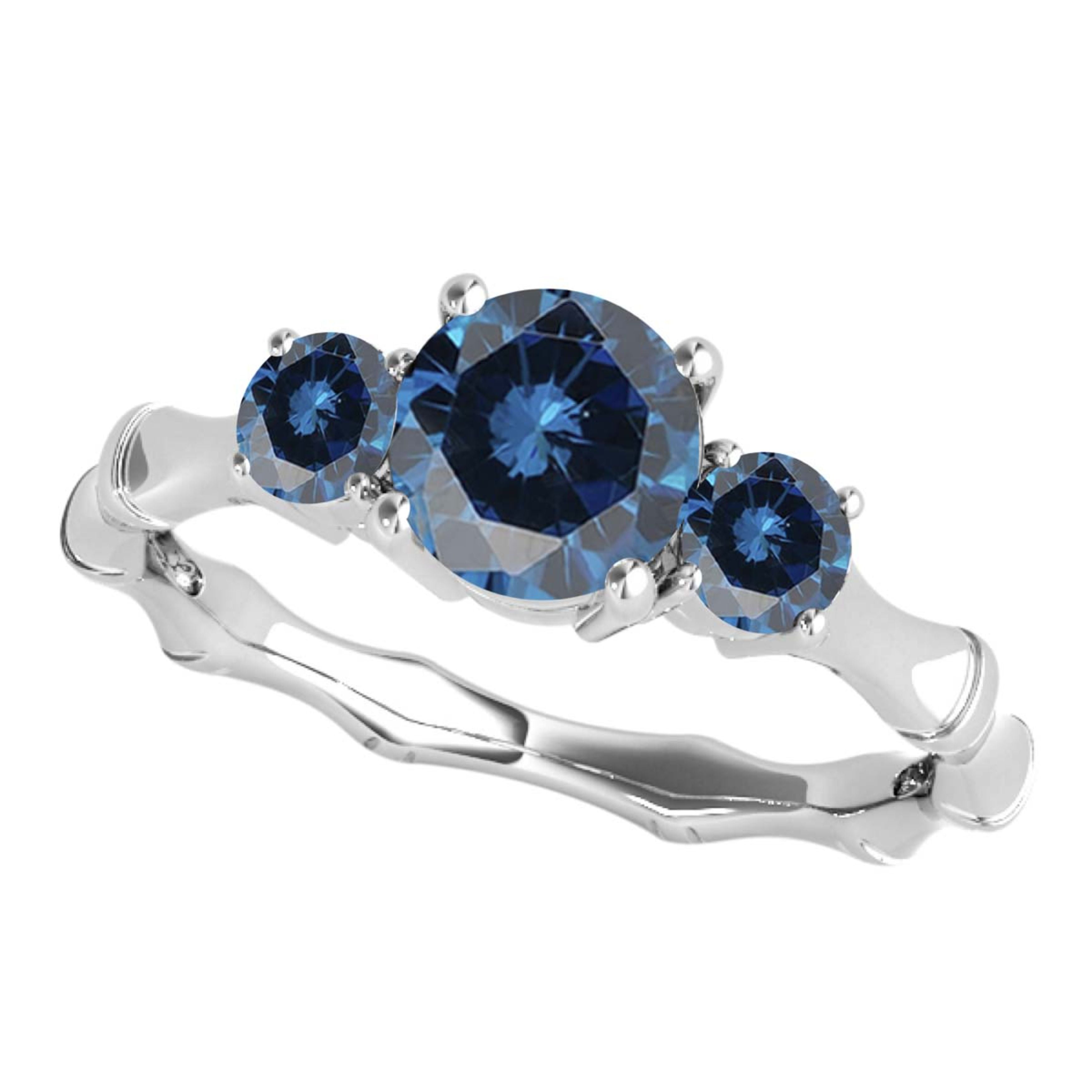 Aonejewelry 1 Carat Round Shape 3 Natural Blue Diamond Enagagement ...
