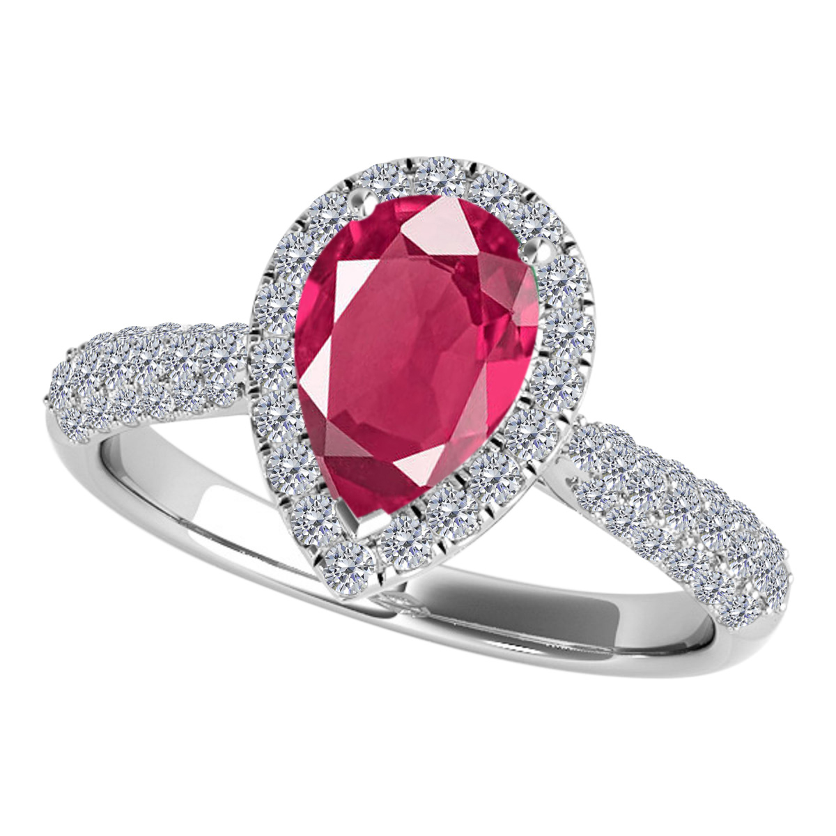 7/8 Carat (Ctw) Lab Created Ruby Teardrop Ring in 10K White Gold with ...