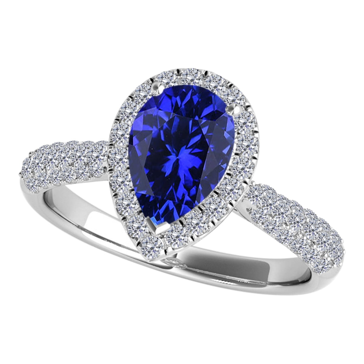 Aonejewelry 1 Ct. Ttw Diamond and Pear Shaped Tanzanite Ring In 10K ...