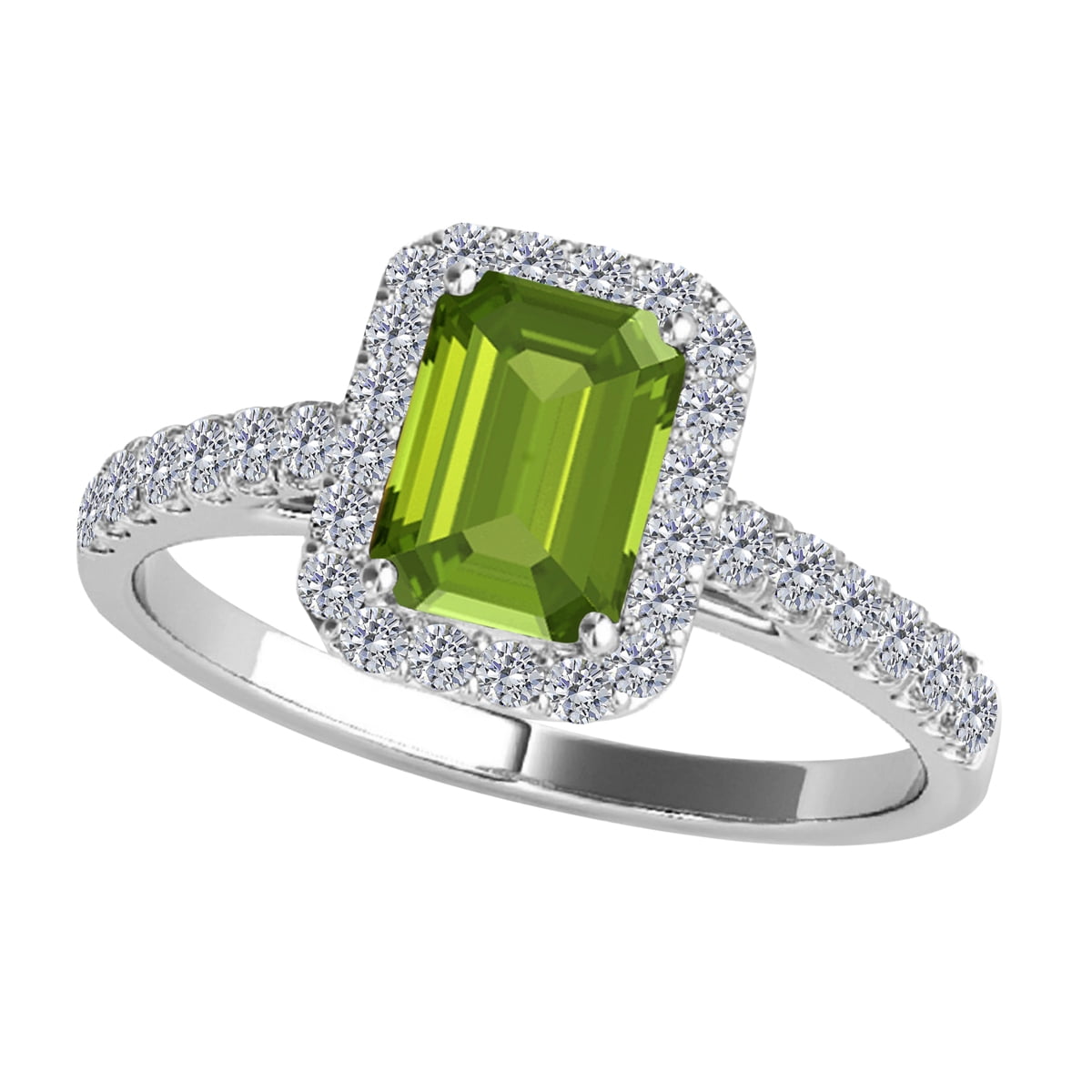 Aonejewelry 2.50 Ct. Ttw Diamond and Emerald Shaped Peridot Ring in 10K ...