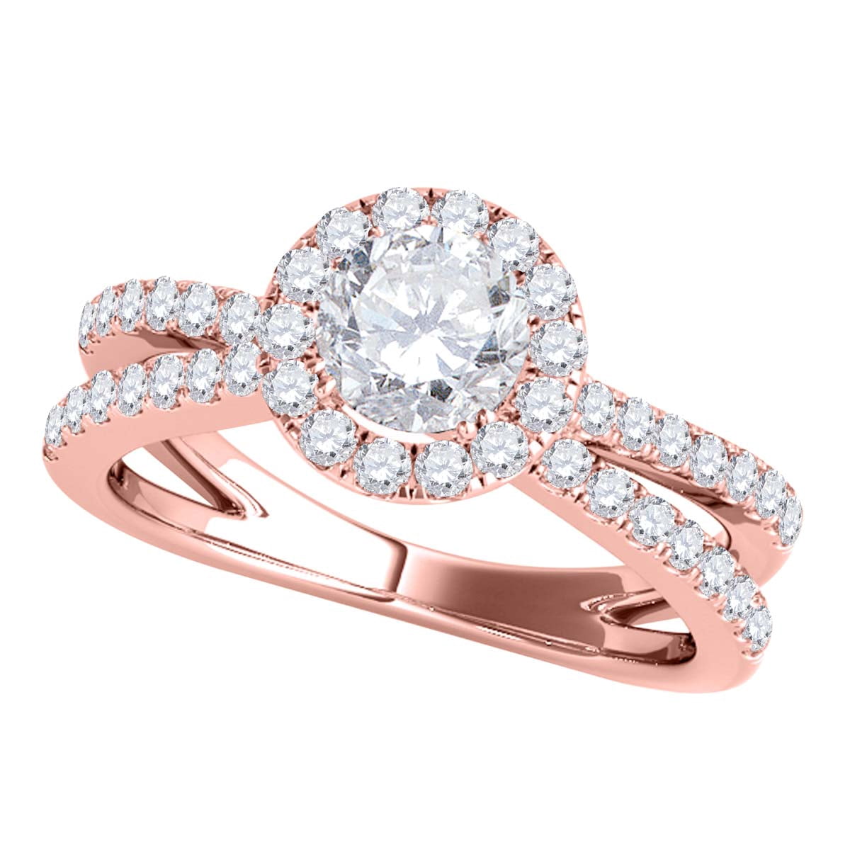 Aonejewelry 3/4 Carat Halo Diamond Engagement Ring 14K Solid Rose Gold ...
