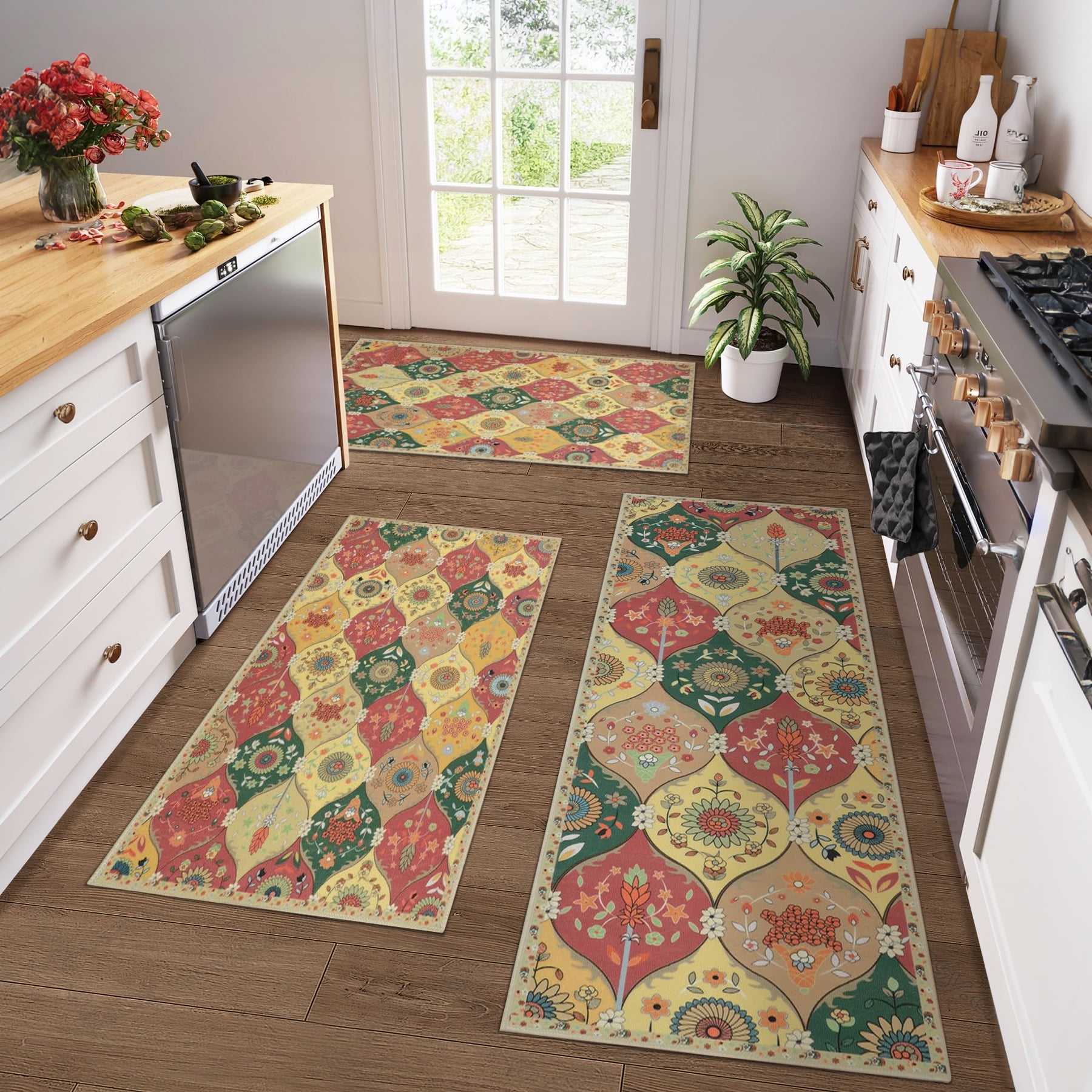 Aonewoe Boho 3 Piece Kitchen Rug Set Washable Non Slip Kitchen Mats for ...