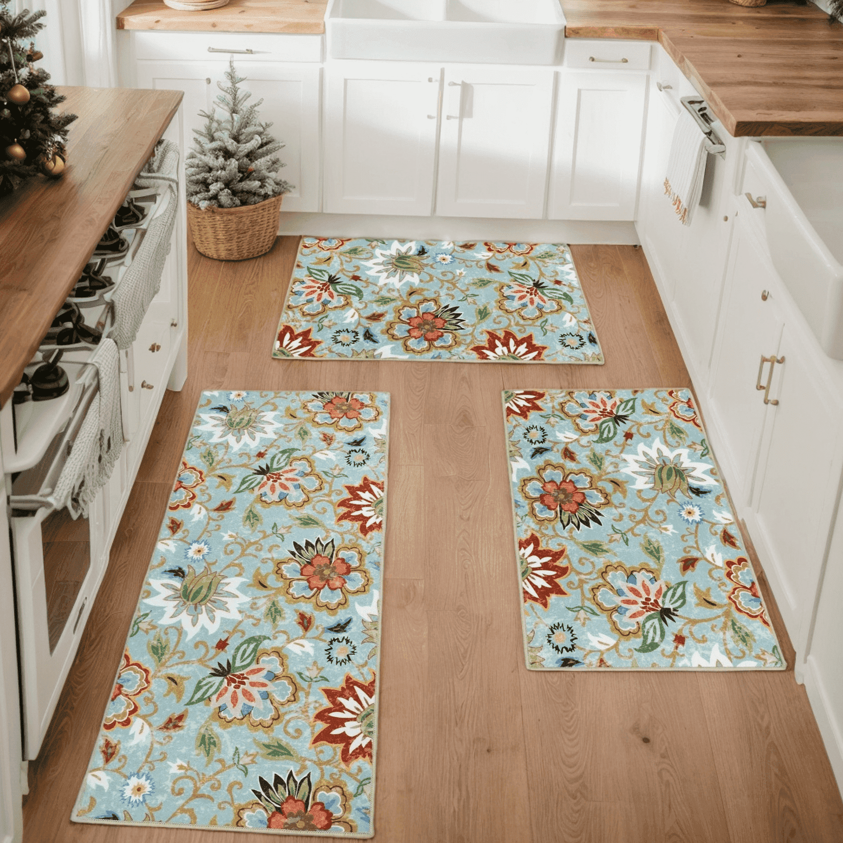 Aonewoe Boho 3 Piece Kitchen Rug Set Non Slip Washable Kitchen Mat for ...