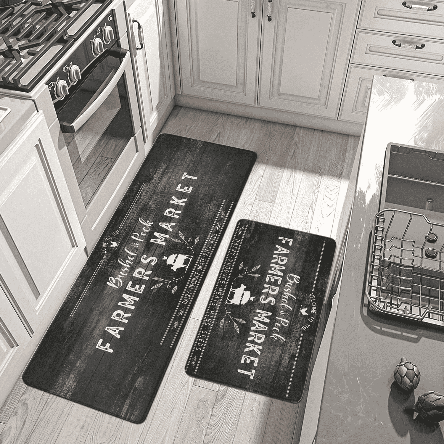 Aonewoe Farmhouse Anti Fatigue Kitchen Rug and Mats 2 Pieces PVC ...