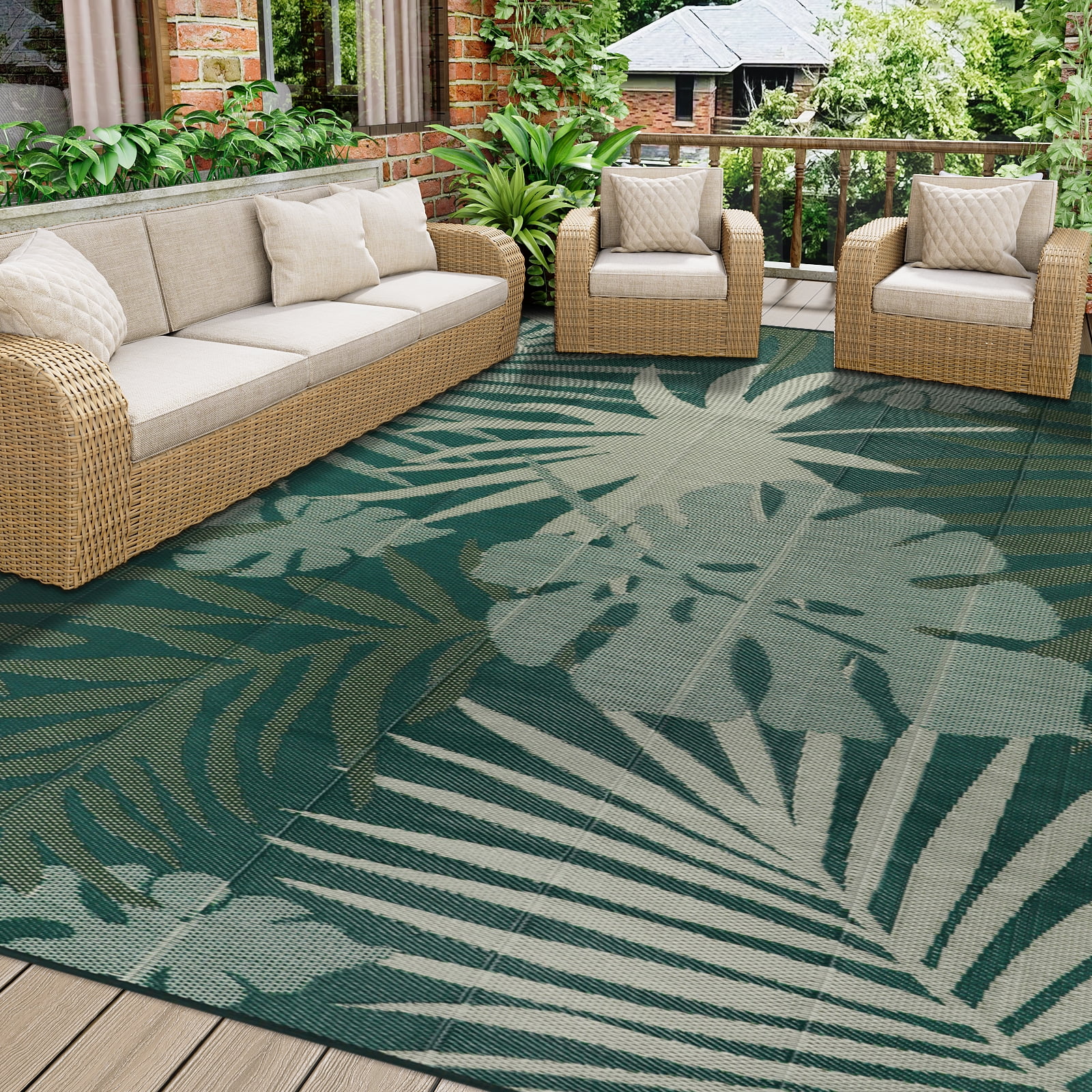 Aonewoe Outdoor Rug 9x12 Waterproof Patio Rug Reversible Plastic Straw ...