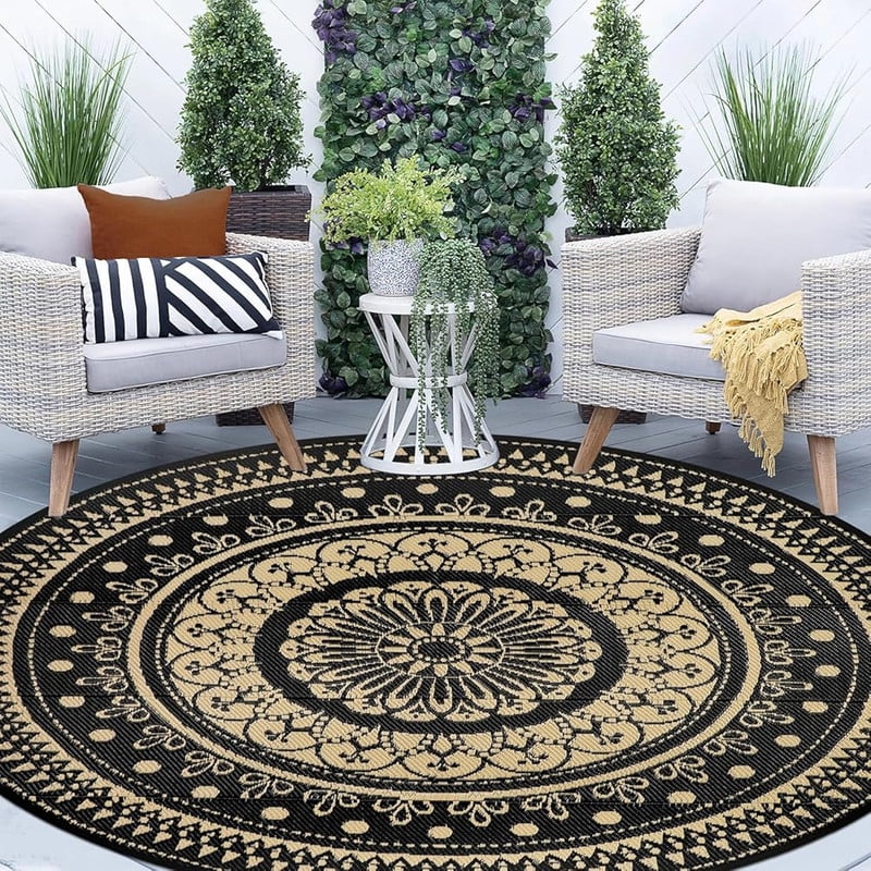 Aonewoe Round Outdoor Rugs 5Ft Waterproof Patio Plastic Straw Rug ...