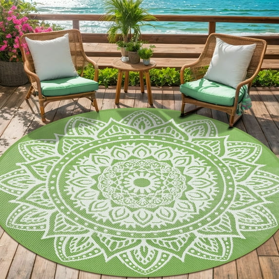 Aonewoe Round Outdoor Rugs 6Ft Waterproof Patio Plastic Straw Rug ...