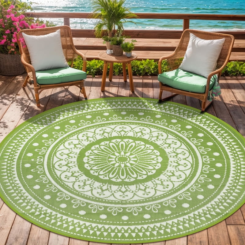Aonewoe Round Outdoor Rugs 8Ft Waterproof Patio Plastic Straw Rug ...