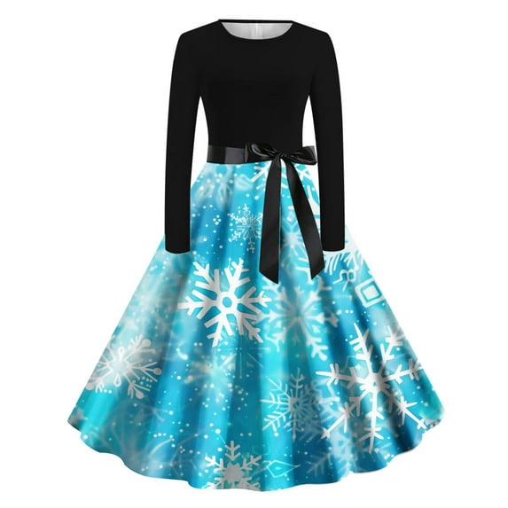 Aoochasliy Christmas Dresses Women Xmas Gift Print Long Sleeve Round ...