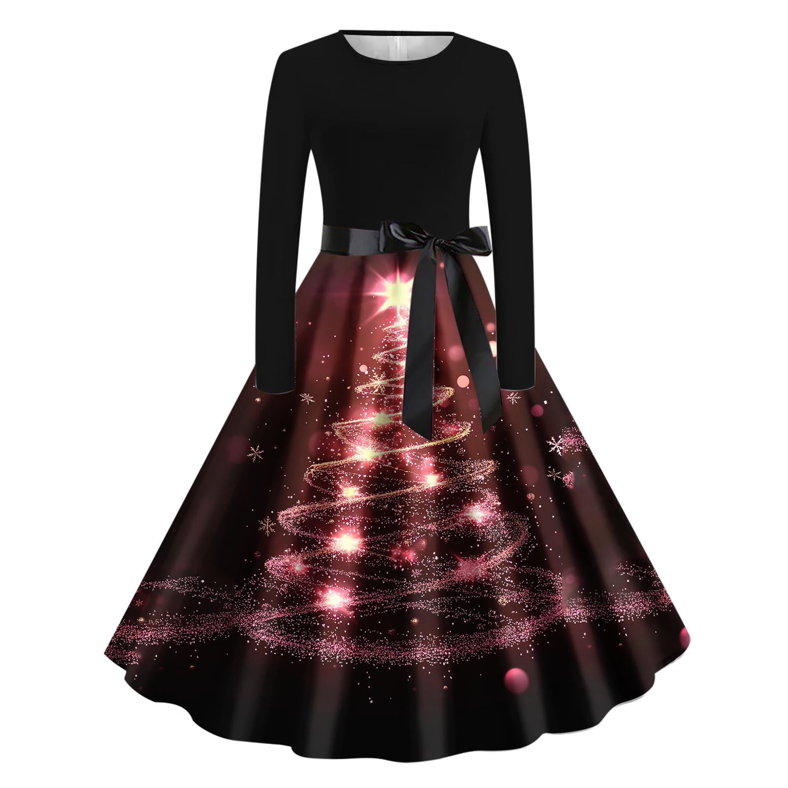 Aoochasliy Christmas Dresses Women Xmas Gift Print Long Sleeve Round ...