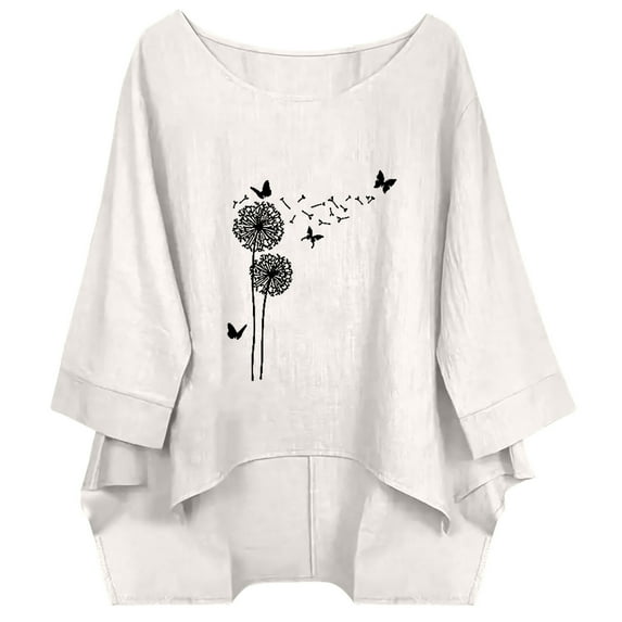 Aoochasliy Summer Tops for Women 2026 Short Sleeve Crew Neck Linen ...