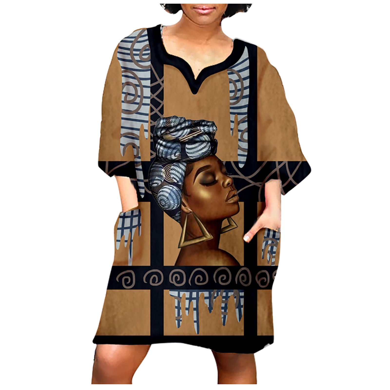 Aoochasliy Trendy Dress Women Fashion African Vintage Print Middle ...