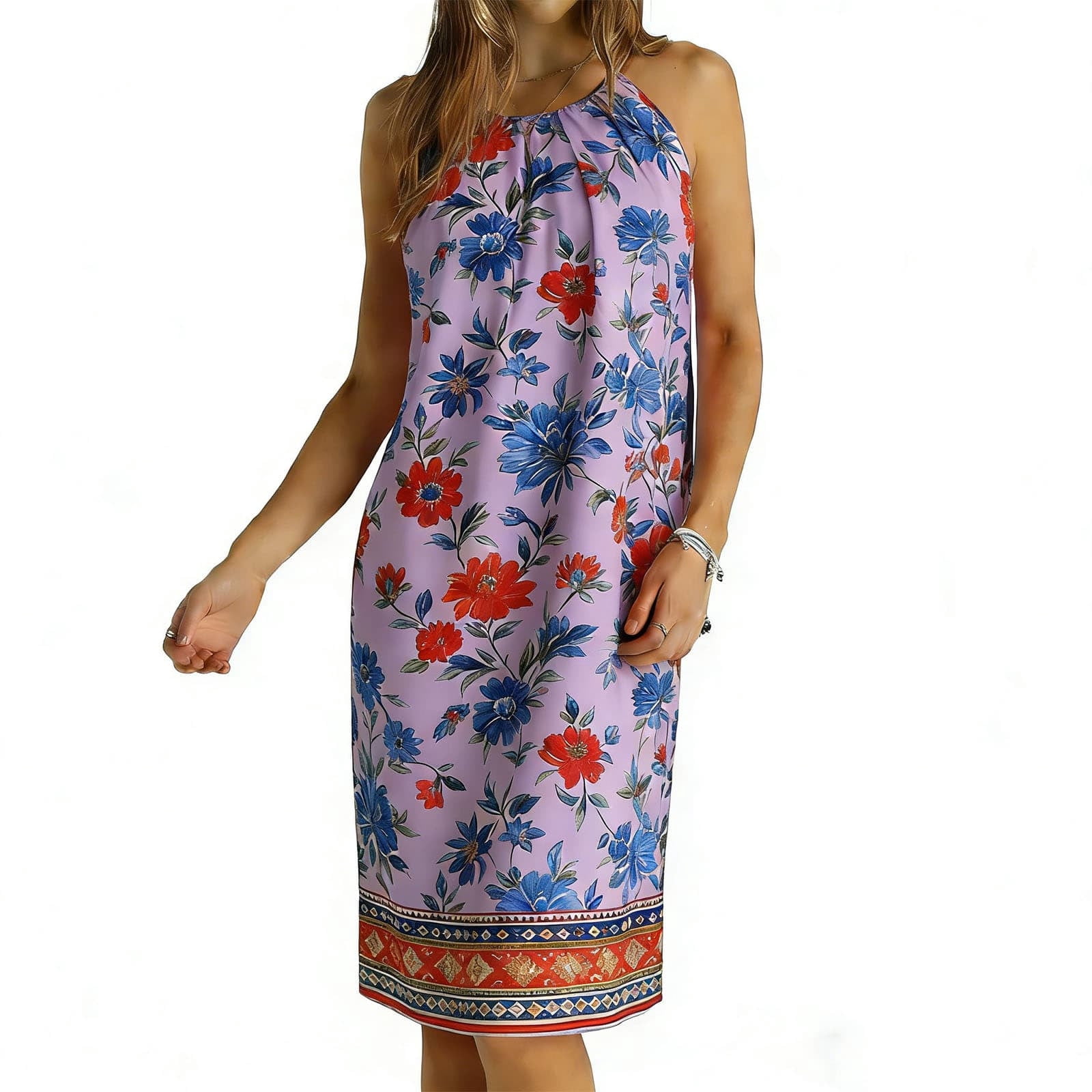 Aoochasliy Women Vintage Bohemian Sleeveless Dress Round Neck Knee ...