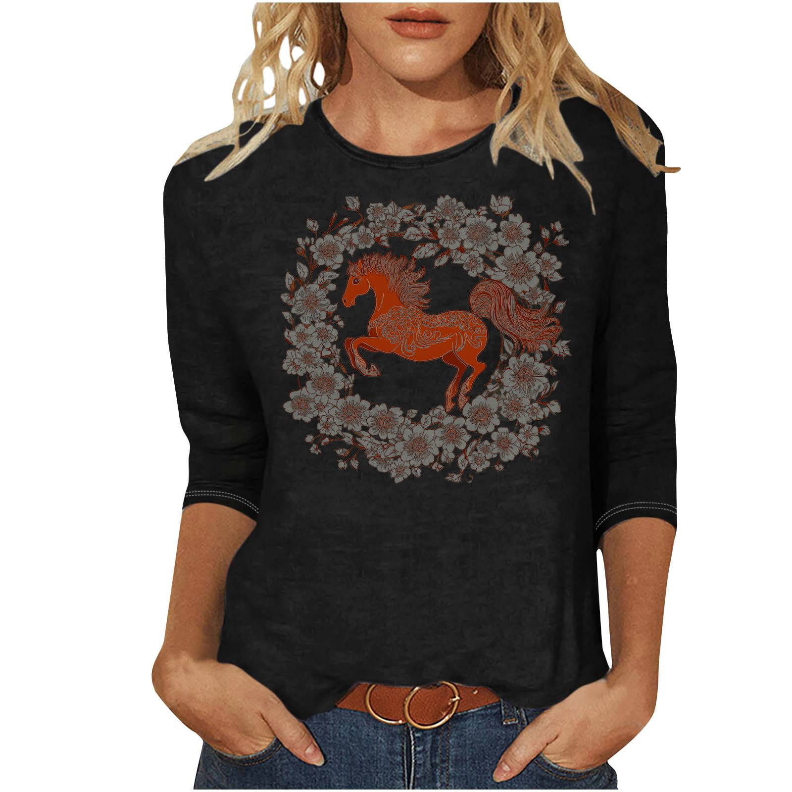 Aoochasliy Women's 2026 New Year Shirts Fashion Printed Tops Stylish 3/ ...