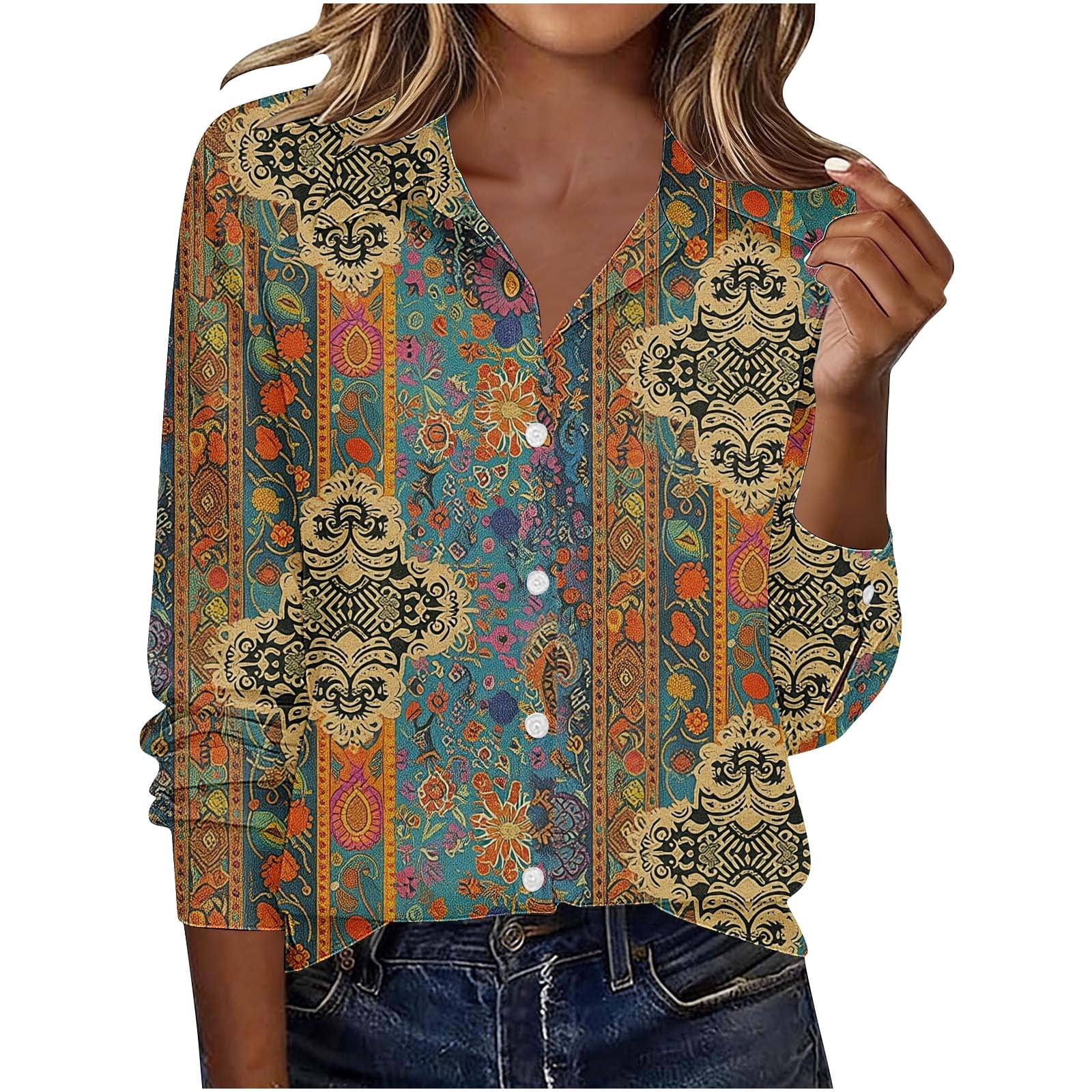 Aoochasliy Women's Blouse Plaid Printed Button Front Loose Drape Long ...