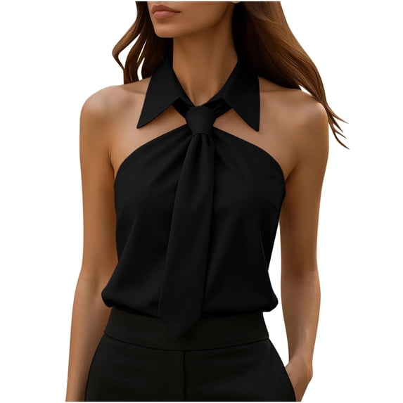 Aoochasliy Women's Blouse Solid Color Halter Lapel Sleeveless Off ...