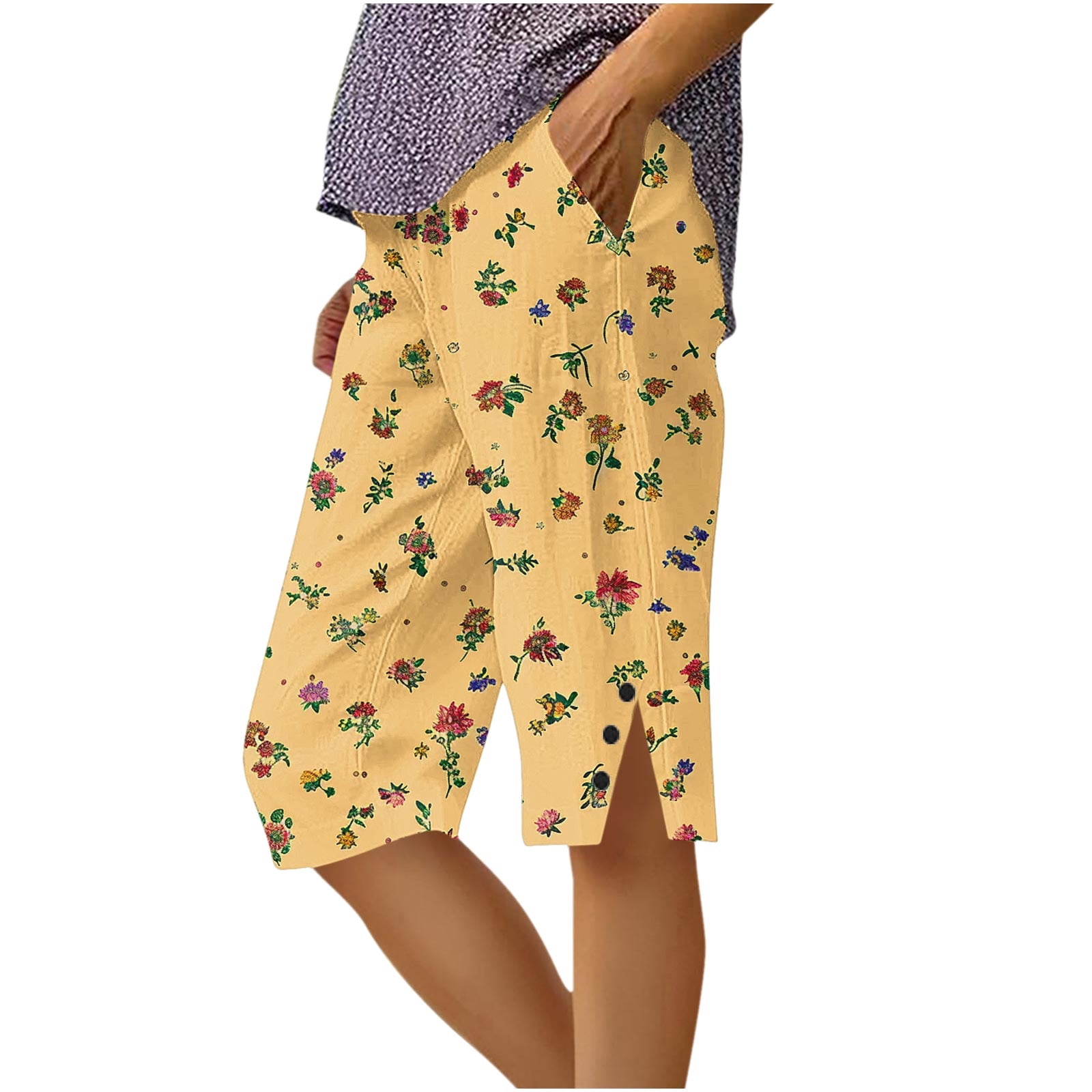 Aoochasliy Women's Pants Printed Summer Casual Knee Length Bottoms ...