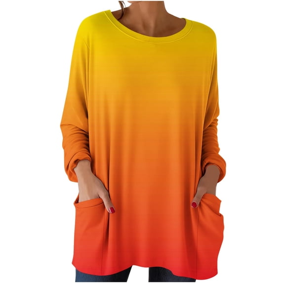 Aoochasliy Women's Top Gradient Color Crewneck Long Sleeve Loose Casual ...